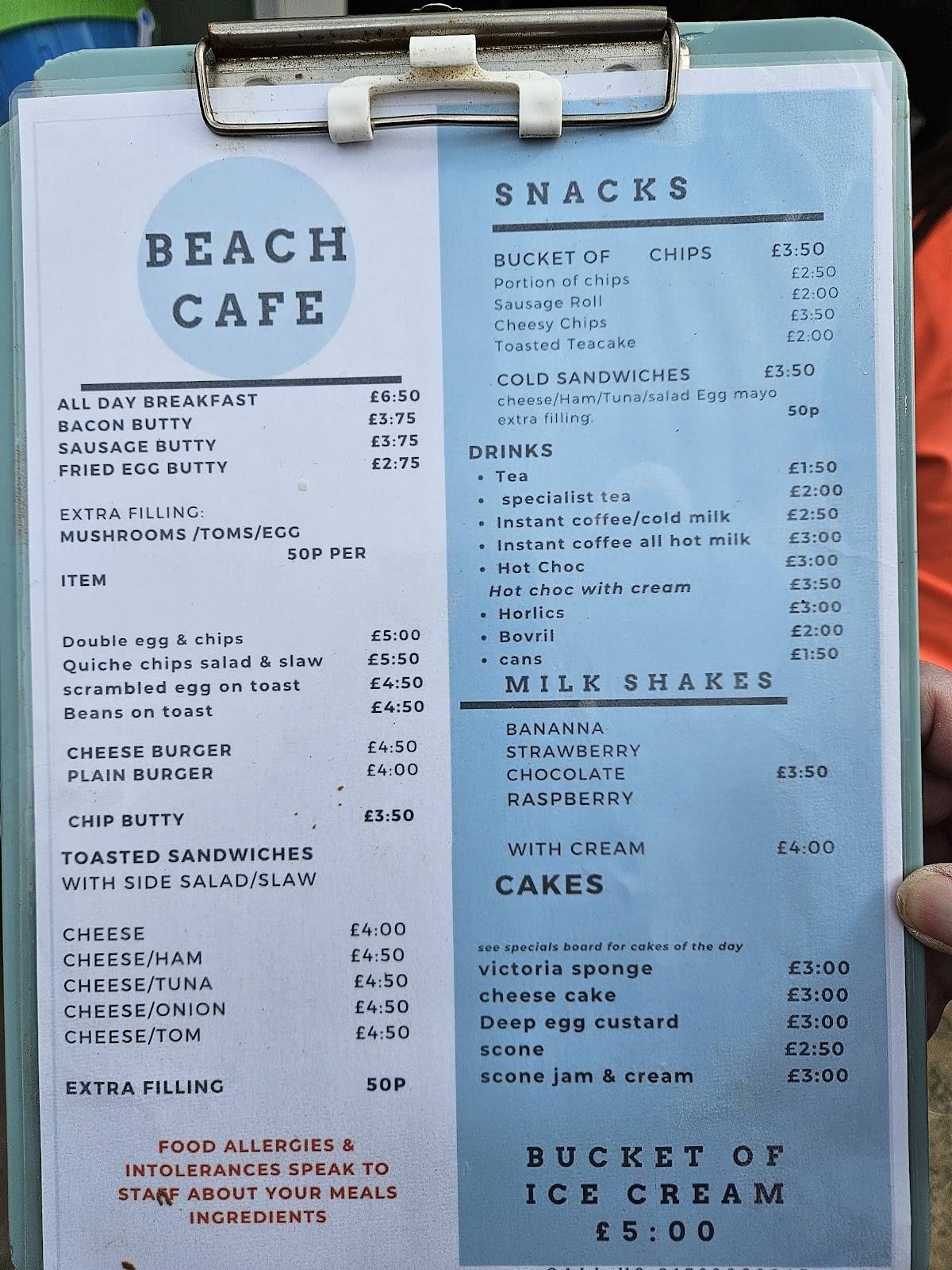 Menu at Beach Cafe, Filey, Sands Rd