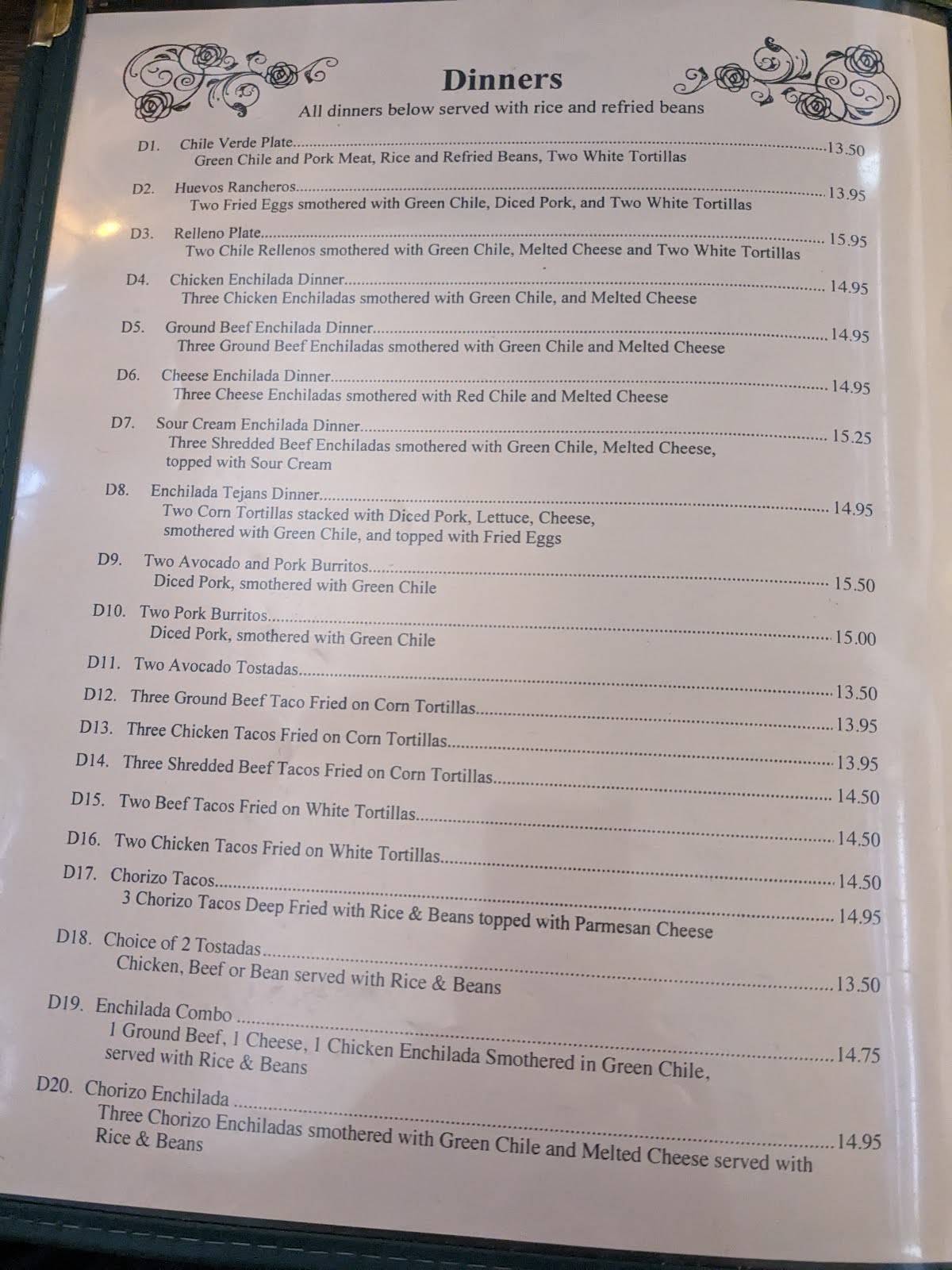 Menu at Bean Bandit Mexican Restaurant, Colorado Springs, 320 N Circle Dr