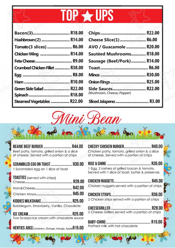 Menu at Bean Tree Cafe, Clanwilliam