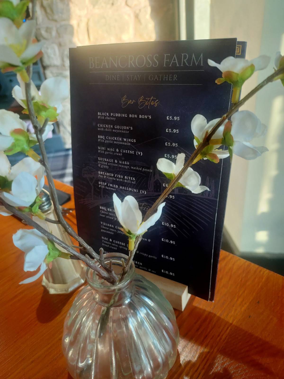 Menu at Beancross Farm restaurant, Falkirk