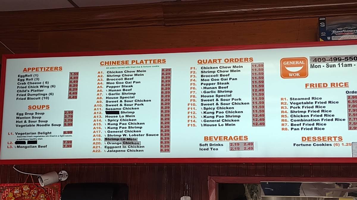 Menu at General Wok restaurant, Beaumont, 260 Dowlen Rd