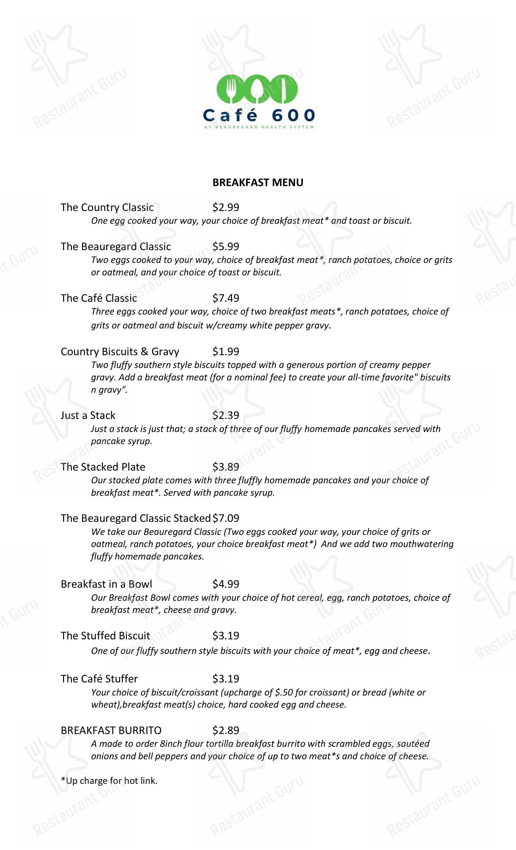 Menu at Beauregard Health System Cafeteria, DeRidder