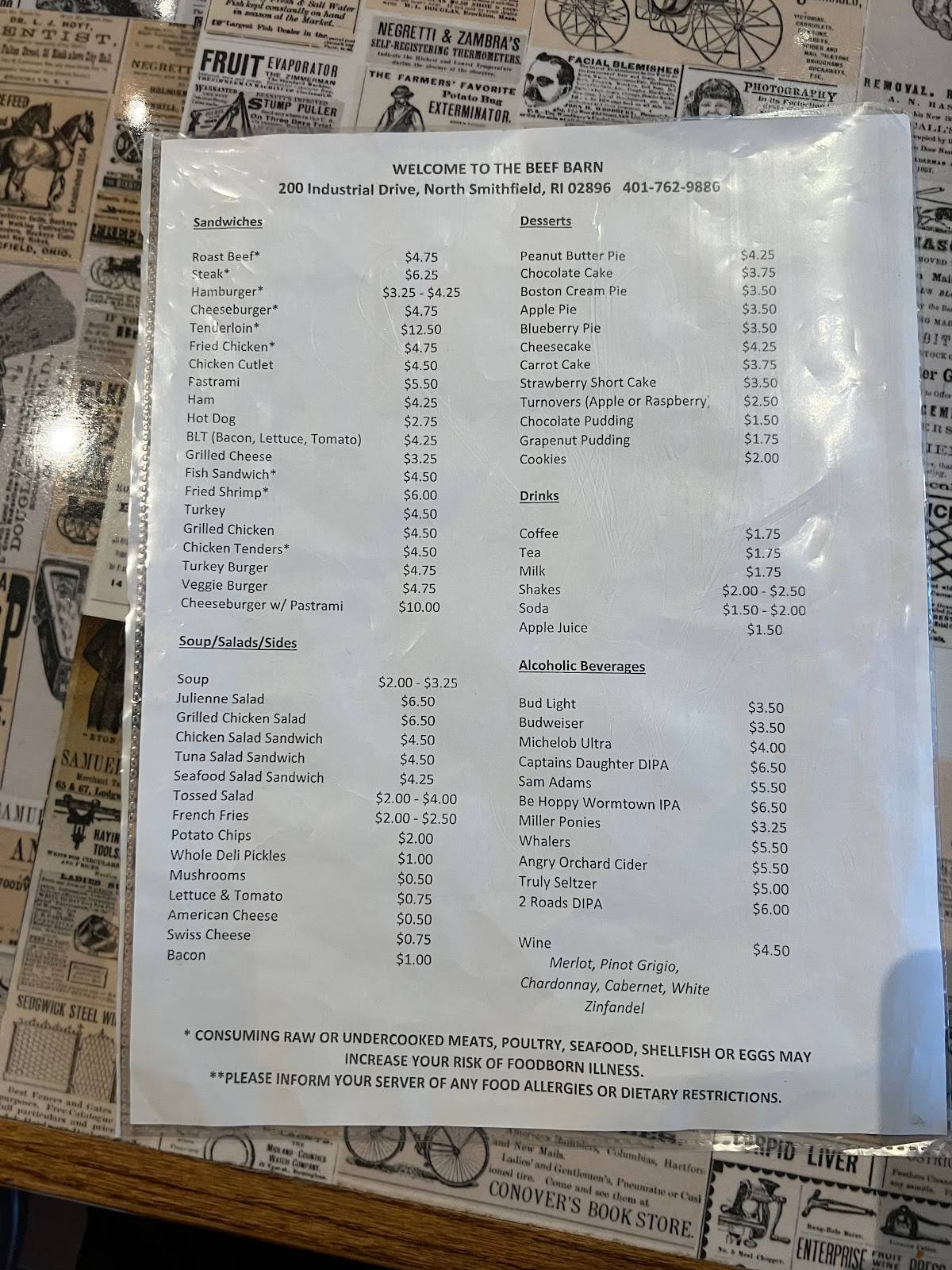 Menu at Beef Barn, North Smithfield, 200 Industrial Dr