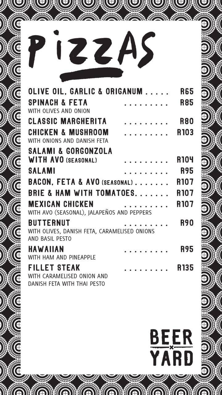 Menu at BeerShack pub & bar, Port Elizabeth, Dolphin's Leap