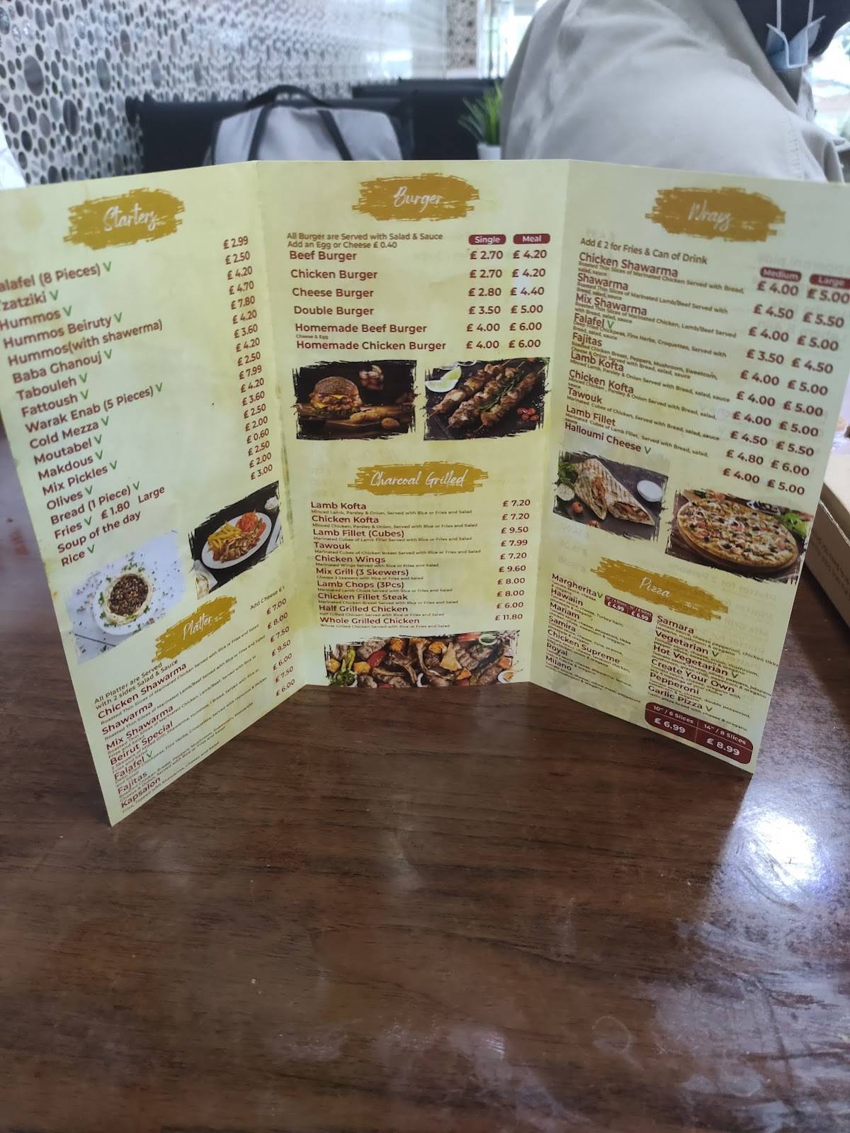 Menu at Beirut Rock restaurant, Birmingham