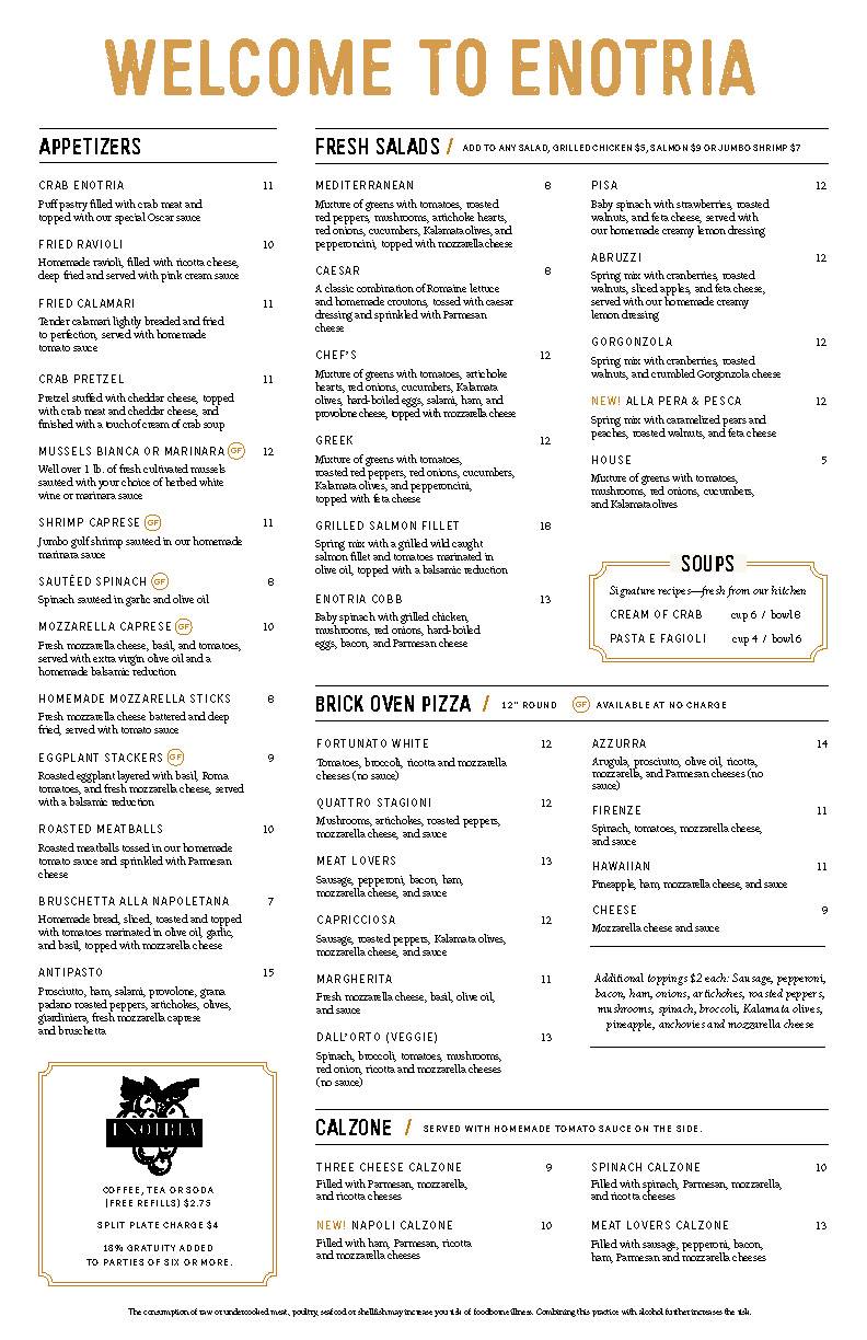 Menu at Enotria Restaurant & Grill, Forest Hill