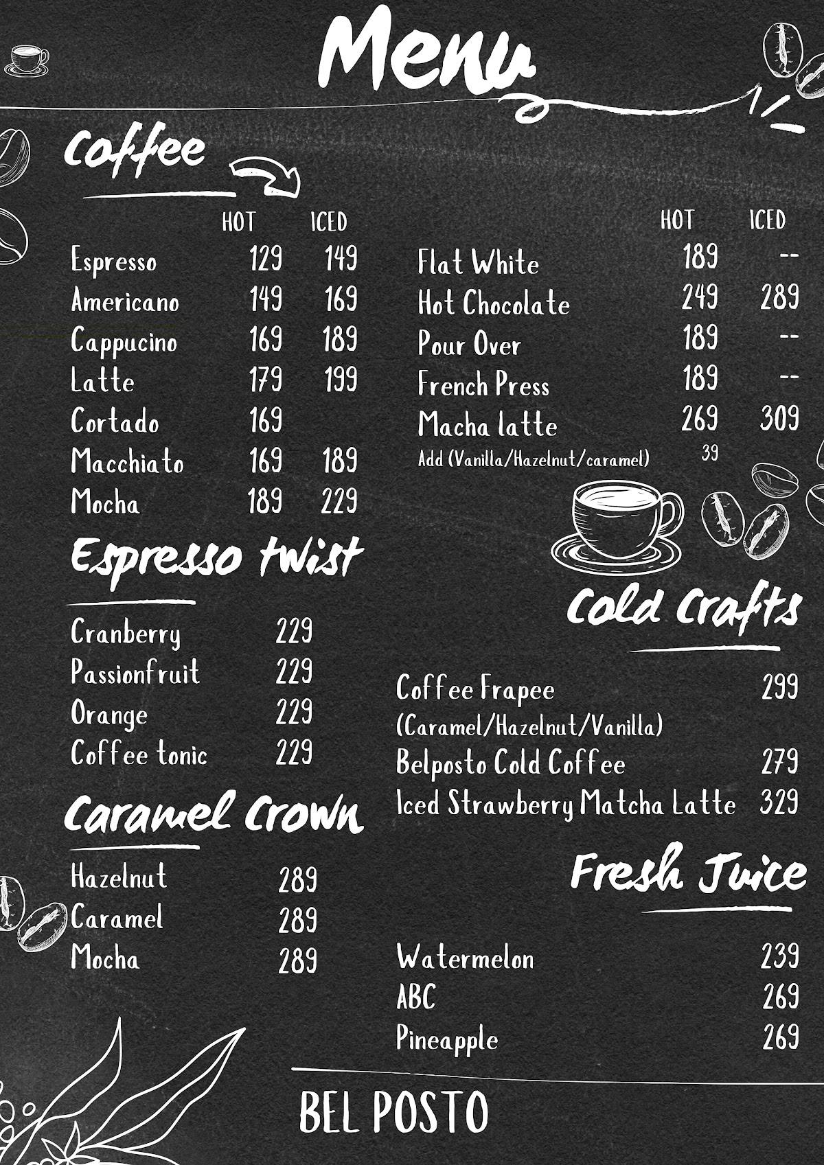 Menu at Bel Posto The Cafe, Hyderabad, Road 44