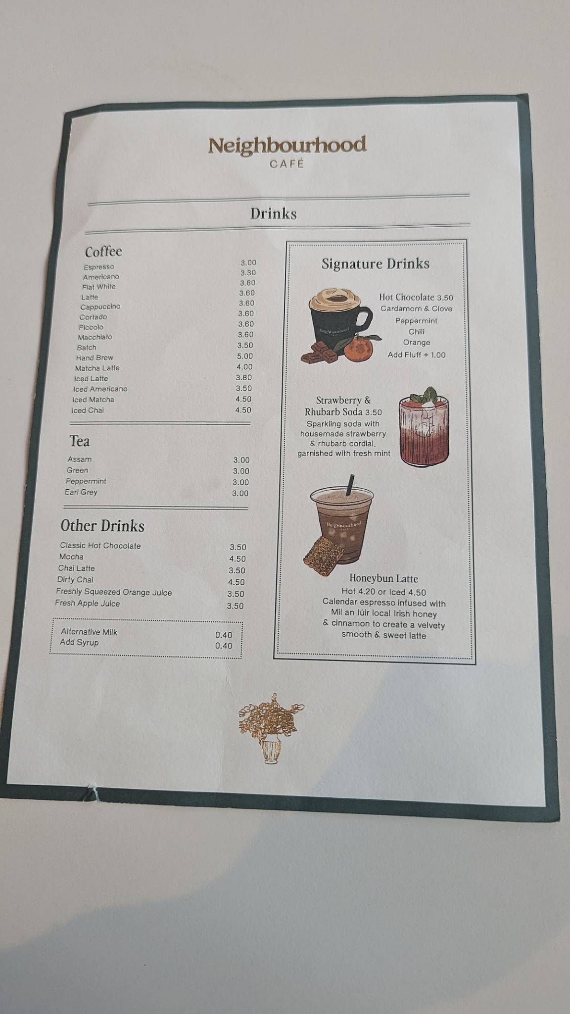 Carta de Neighbourhood Cafe, Belfast