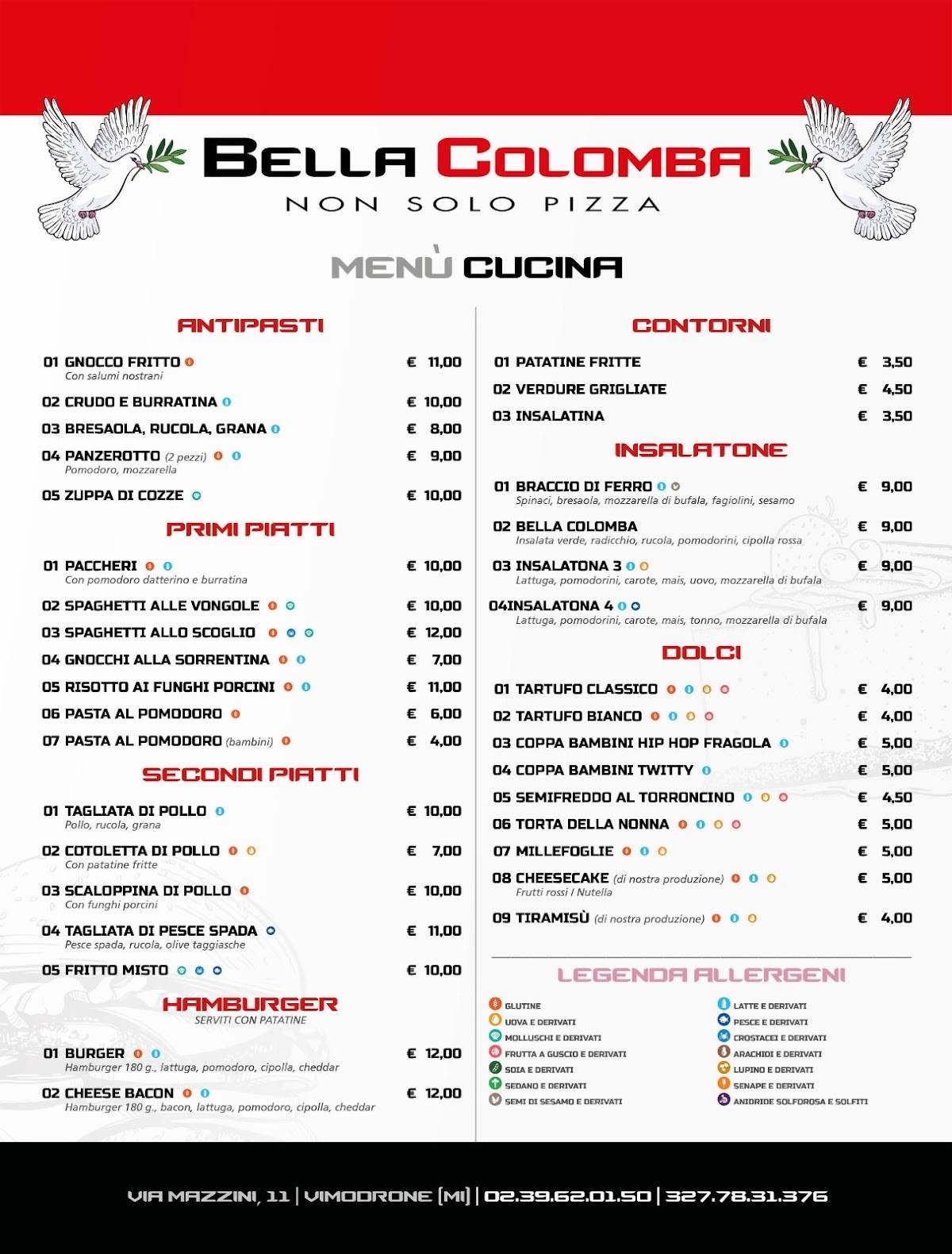 Menu da Bella Colomba ristorante, Vimodrone