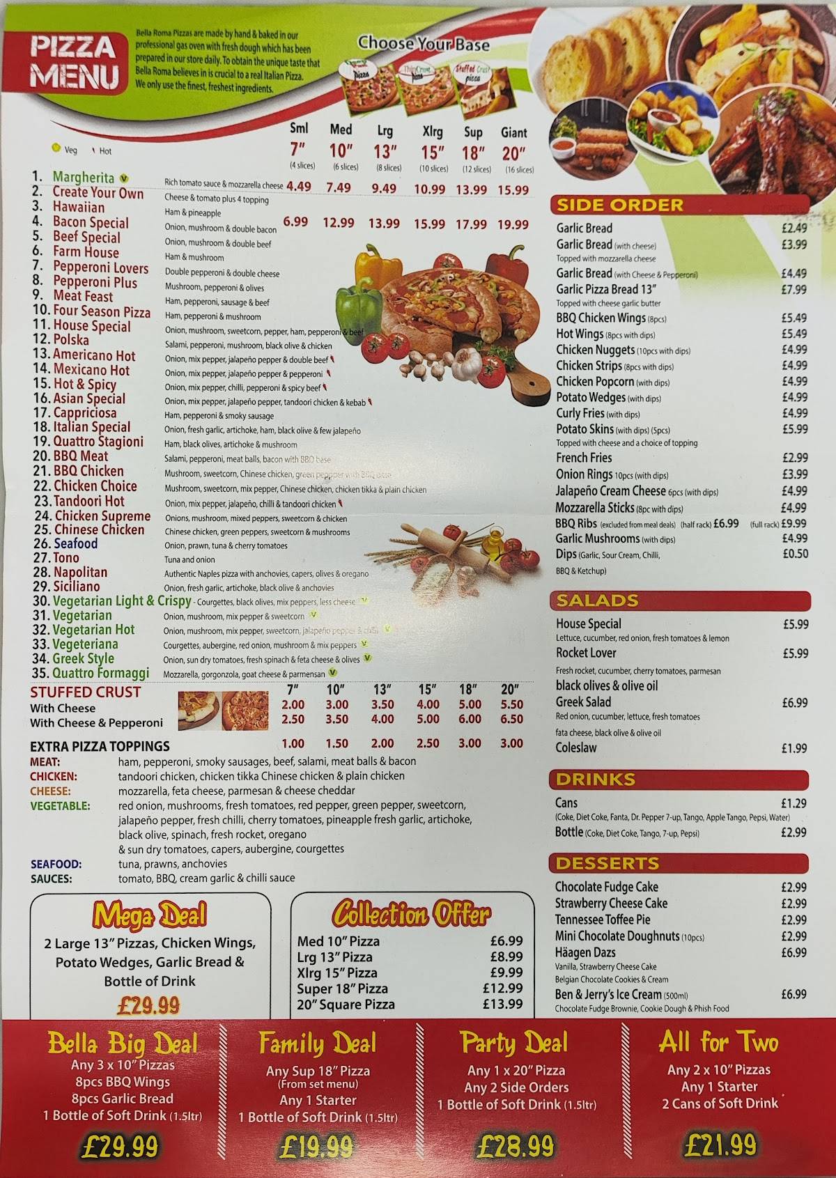 Menu at Bella Roma Pizzeria, Pinner