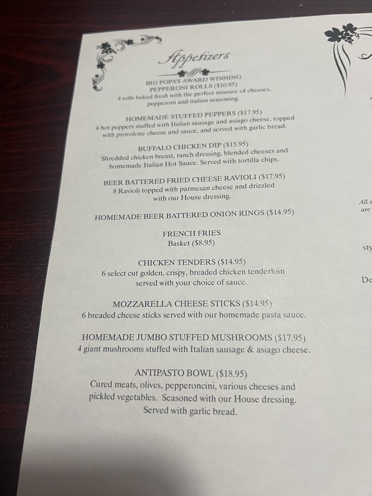 Menu at Bella Sera Ristorante pizzeria, Massillon