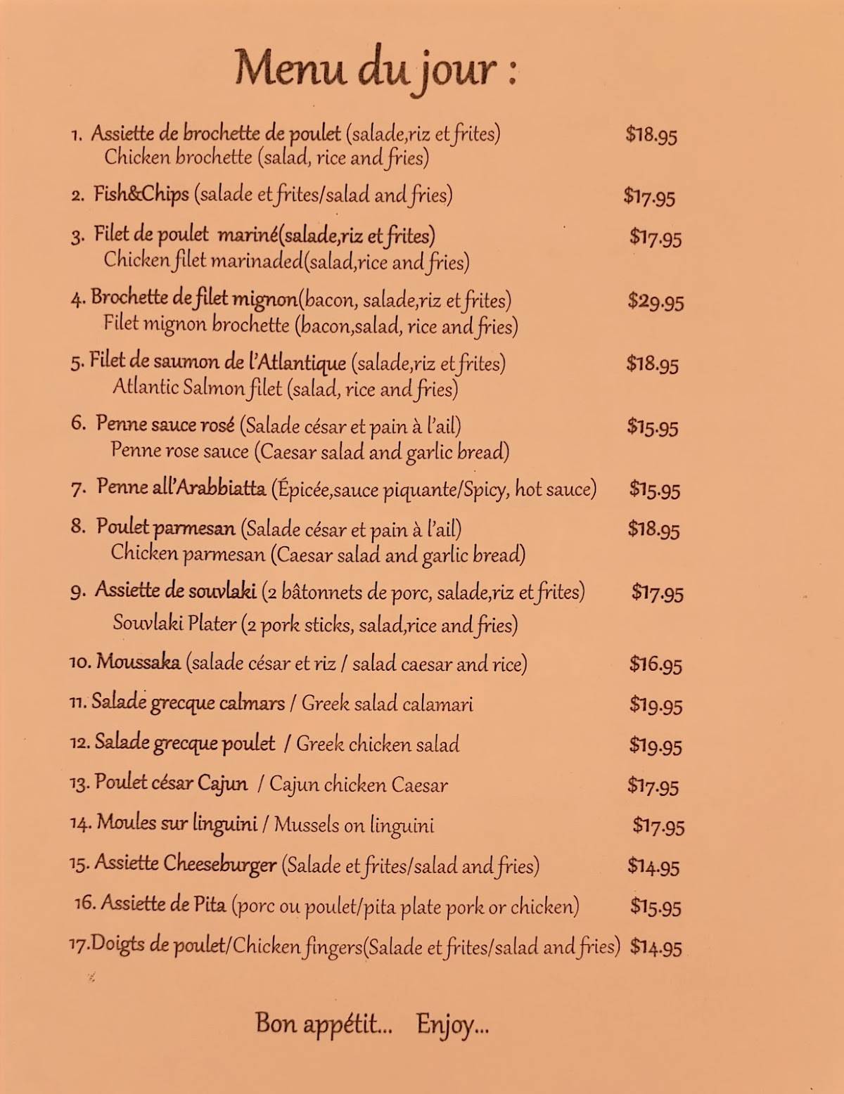 Menu au Bellevue Resto-Grill pub et bar, Sainte-Anne-de-Bellevue
