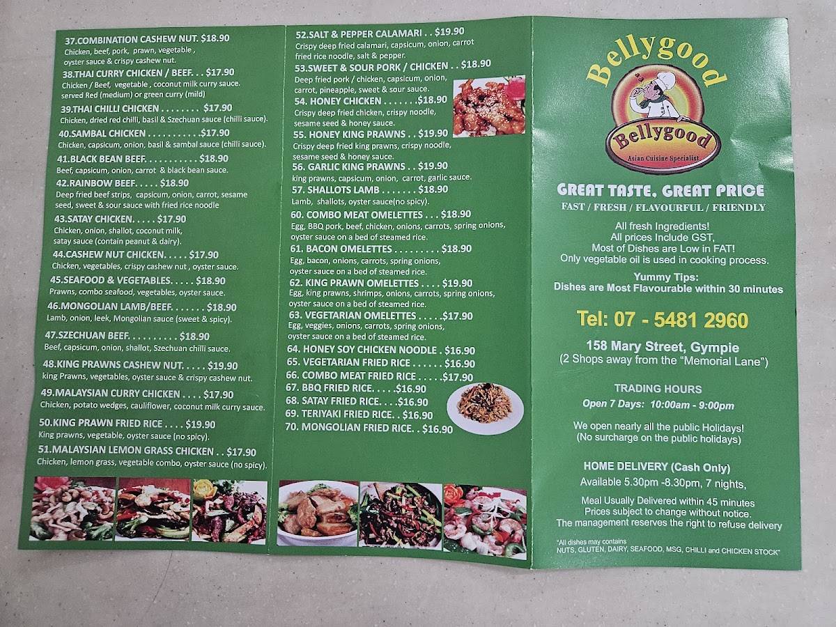 Menu at Bellygood Gympie restaurant, Gympie