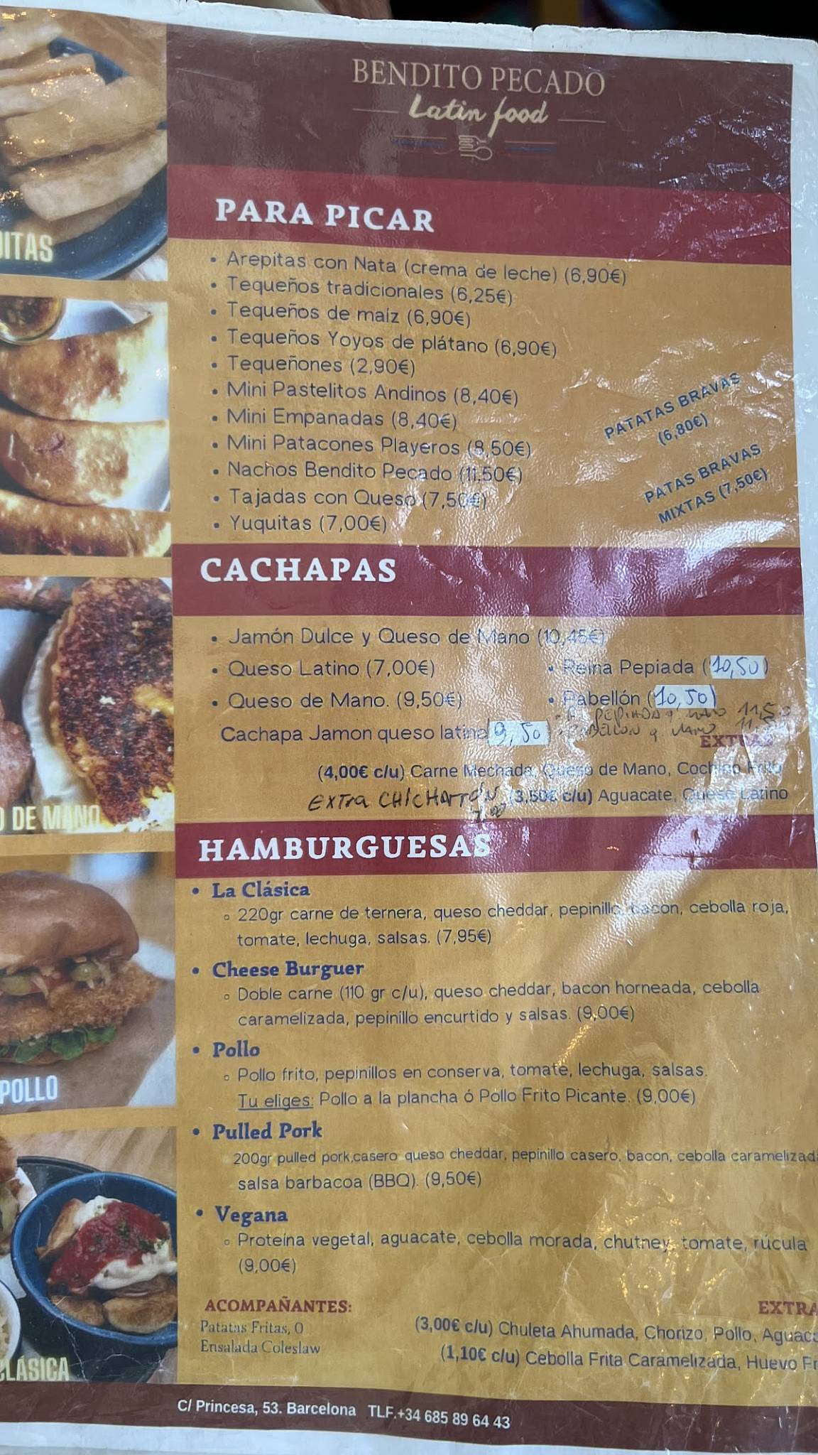 Menu at Bendito Pecado Latin Food restaurant, Barcelona