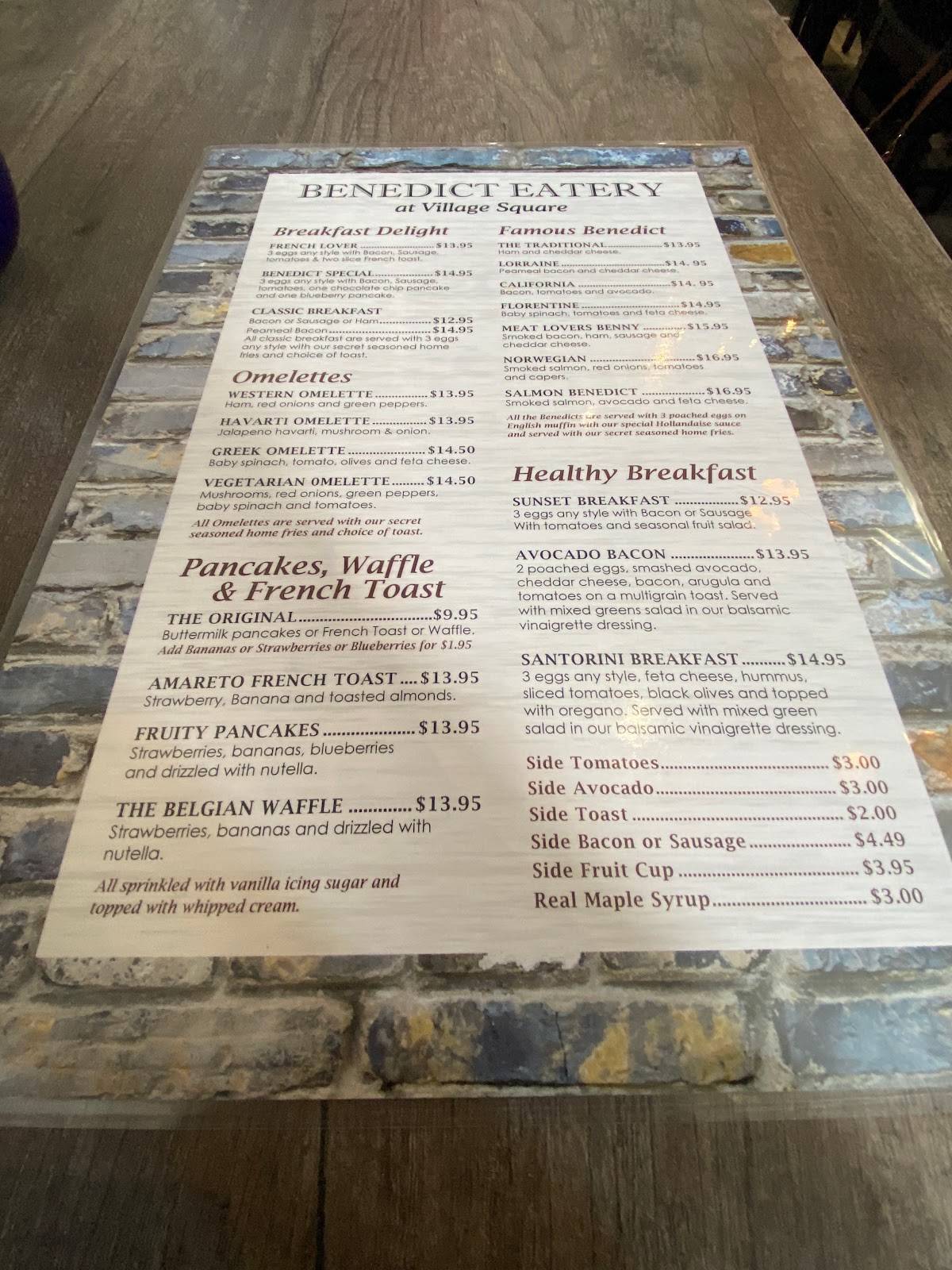Menu at Benedict Eatery restaurant, Burlington