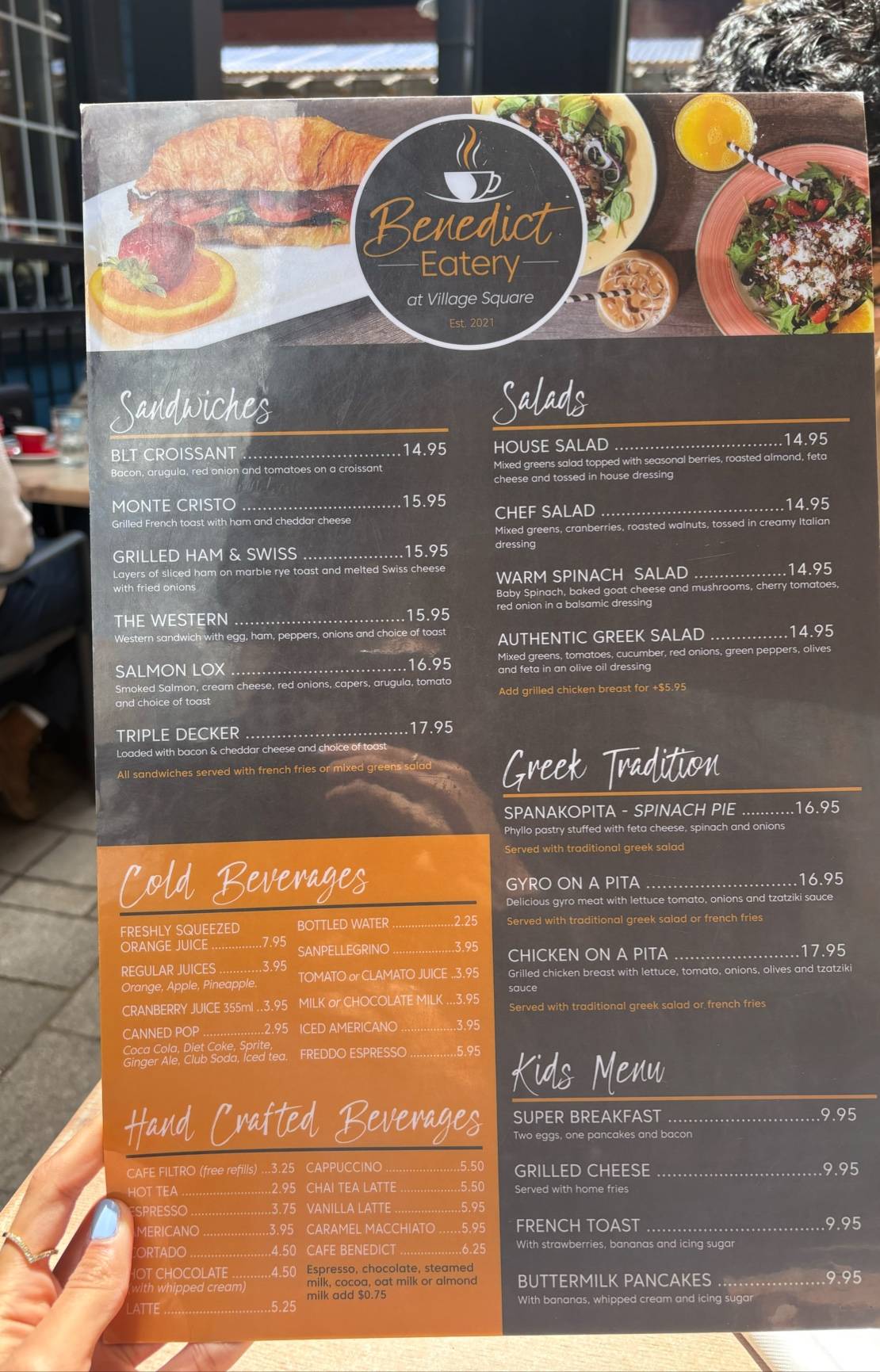 Menu at Benedict Eatery restaurant, Burlington