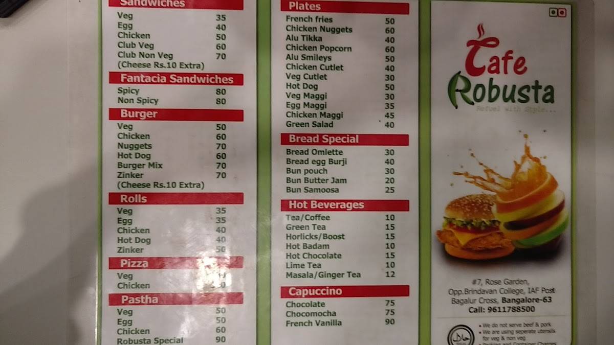 Menu at Cafe Robusta, Bengaluru, 2019/133