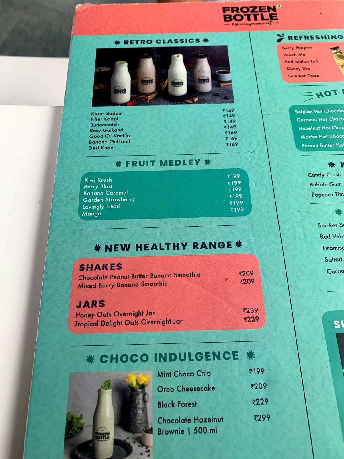 Menu at Frozen Bottle - Milkshakes, Desserts, and Ice Cream, Bengaluru ...