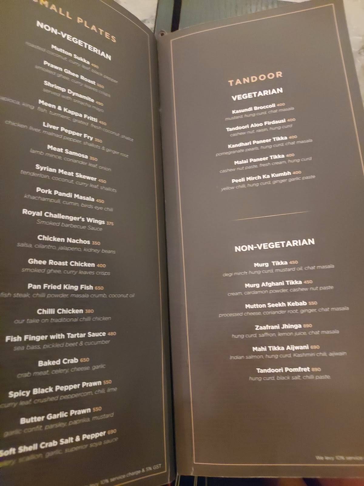 Menu at RCB Bar and Cafe, Bengaluru