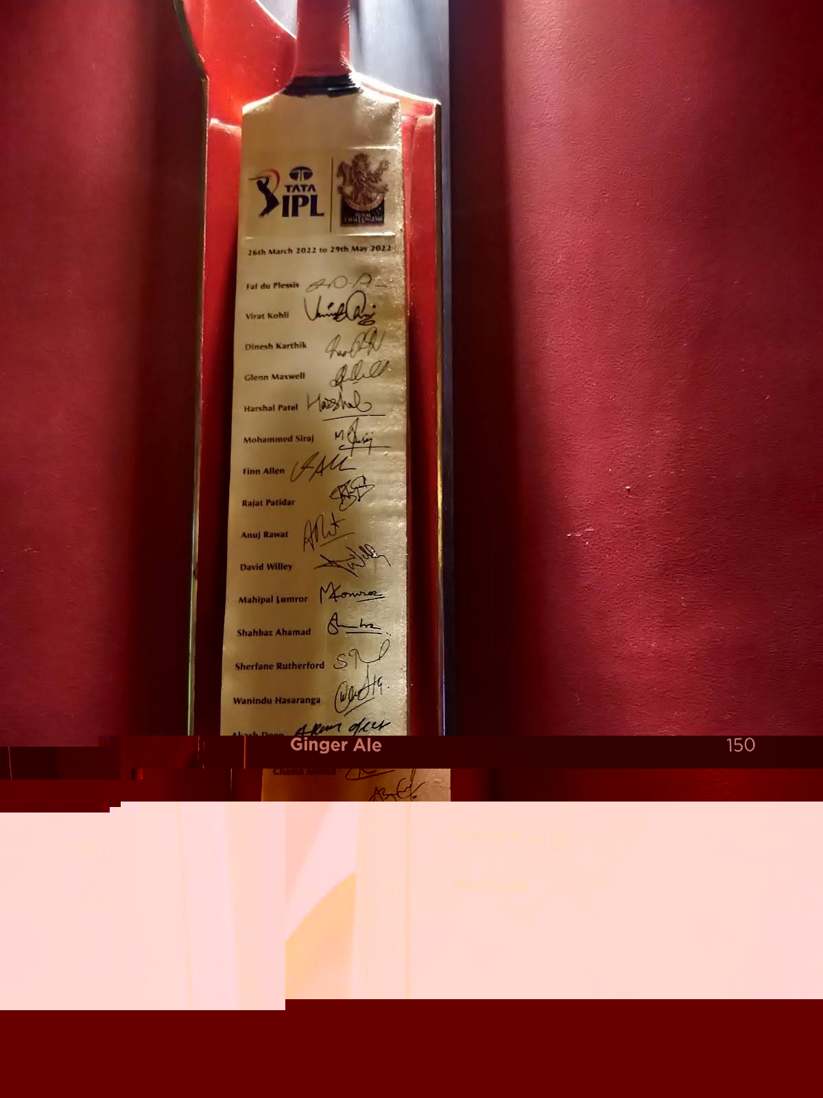 Menu at RCB Bar and Cafe, Bengaluru