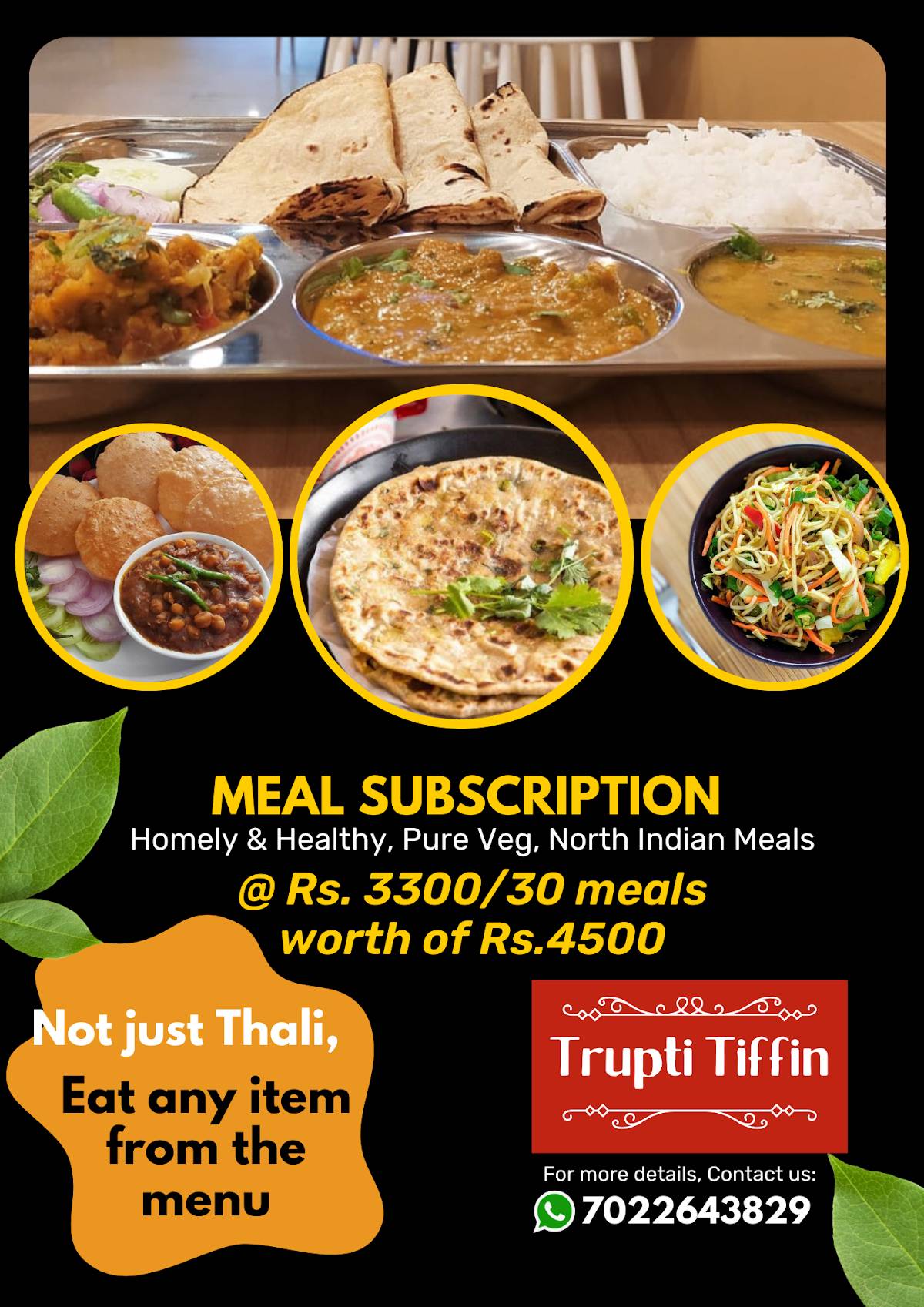 Menu at Trupti Tiffin : Homely & Healthy food place, Bengaluru