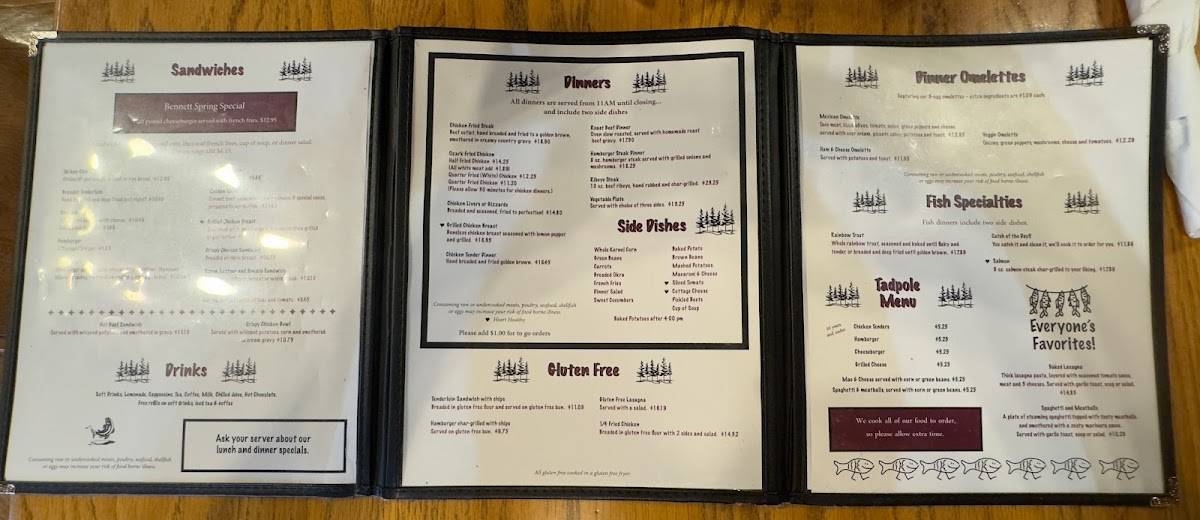 Menu at Bennett Spring Dining Lodge restaurant, USA, -26276 MO-64A