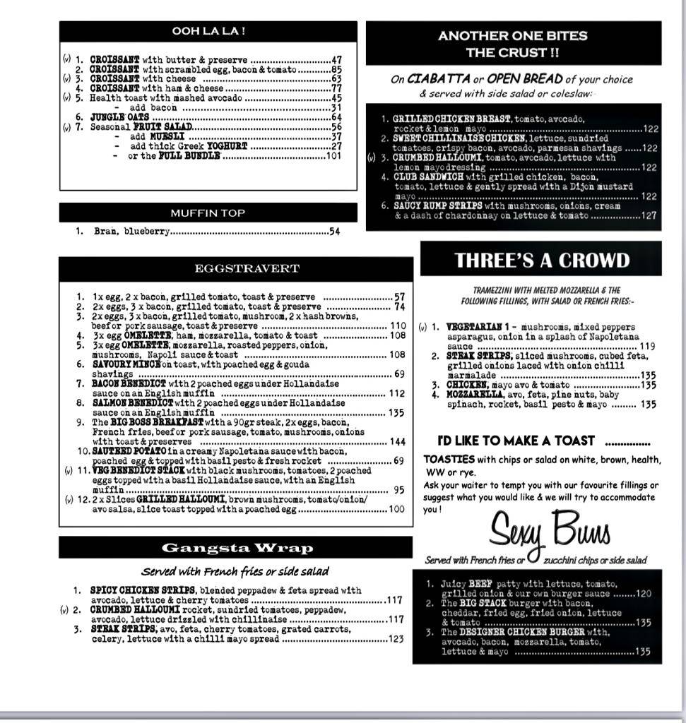 Menu at Next Chapter Restaurant, Durban