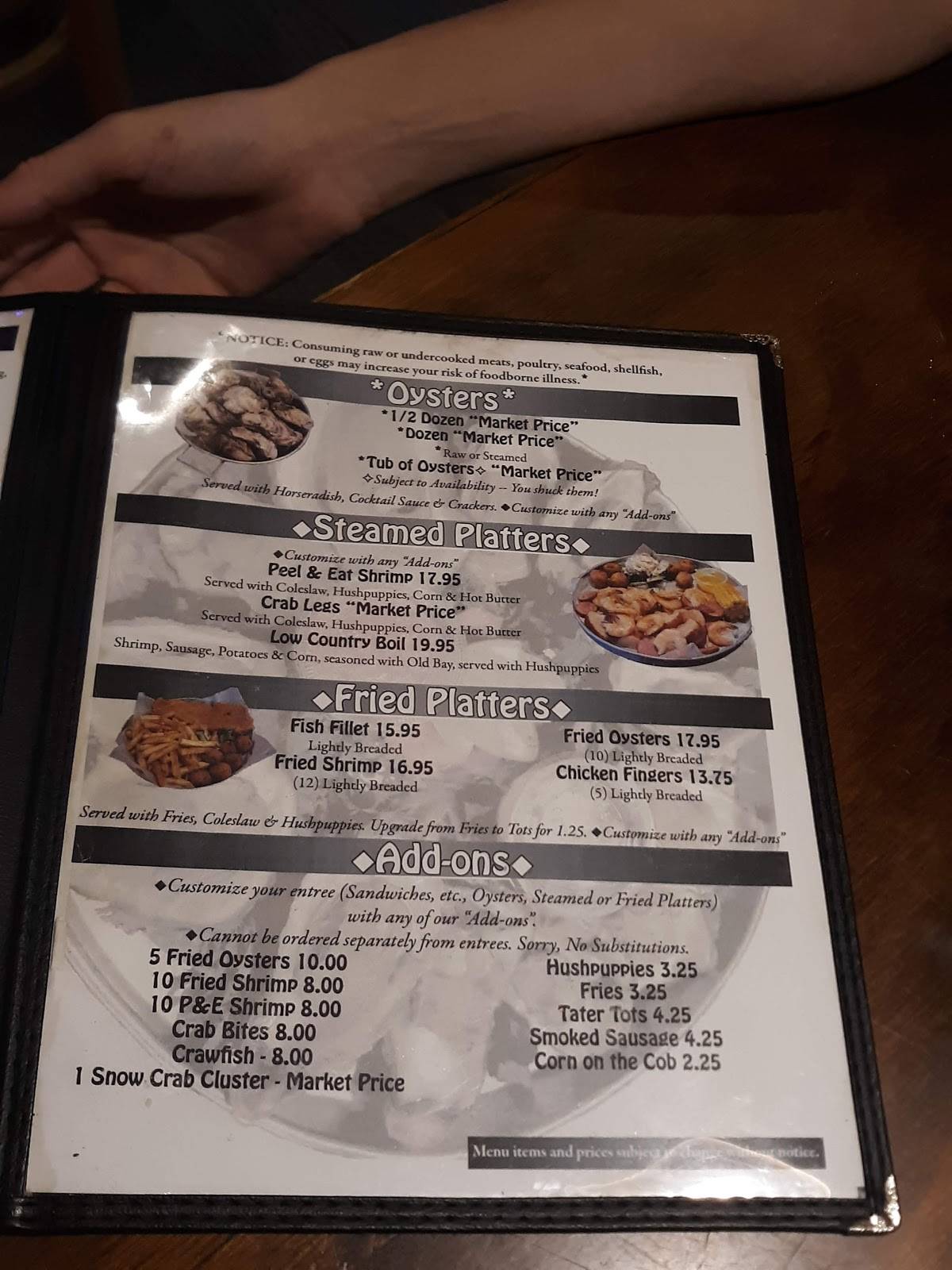 Menu at Bernie's Tybee Island pub & bar, Tybee Island