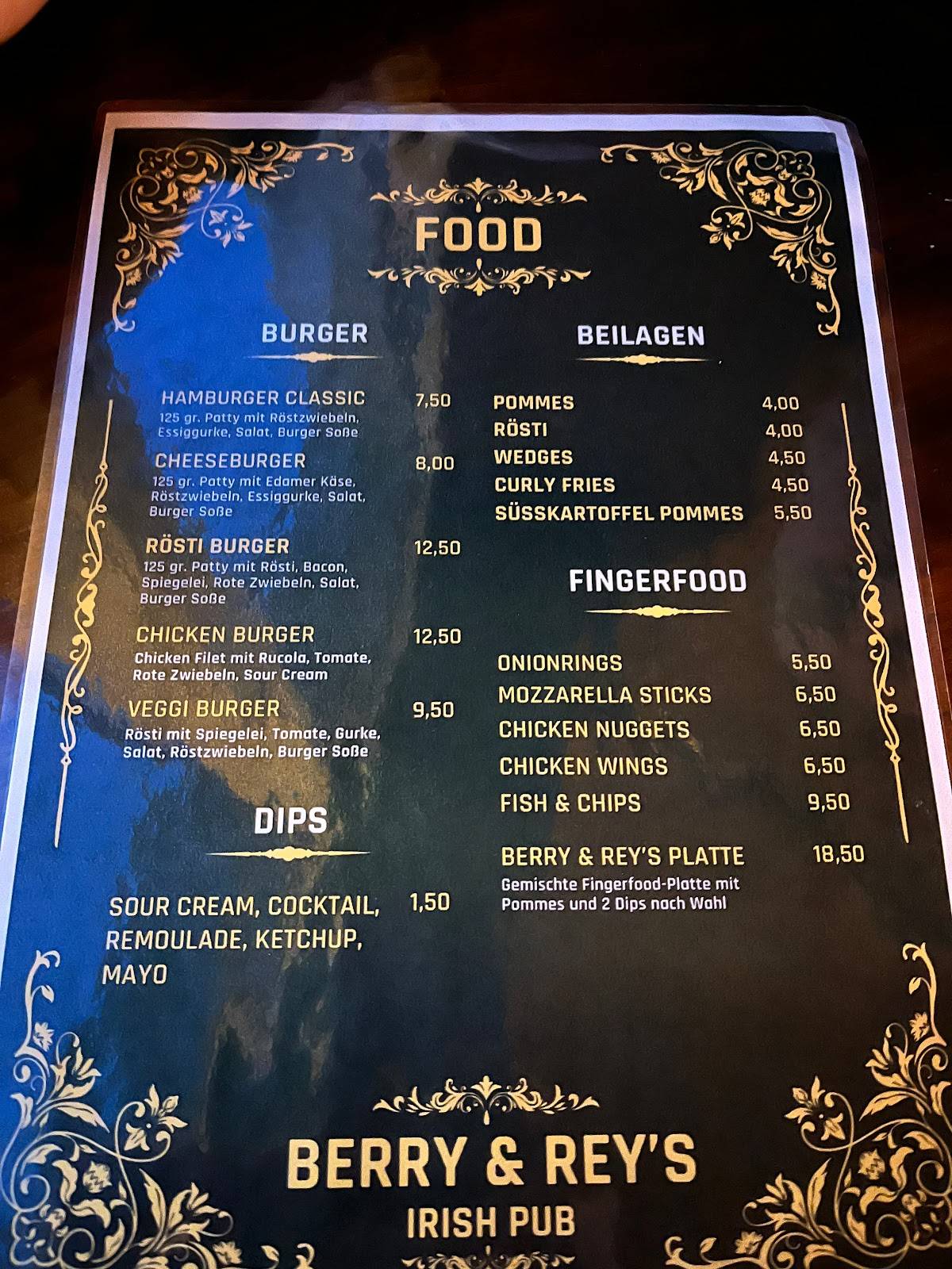 Speisekarte von Berry & Rey's Irish Pub, Albstadt
