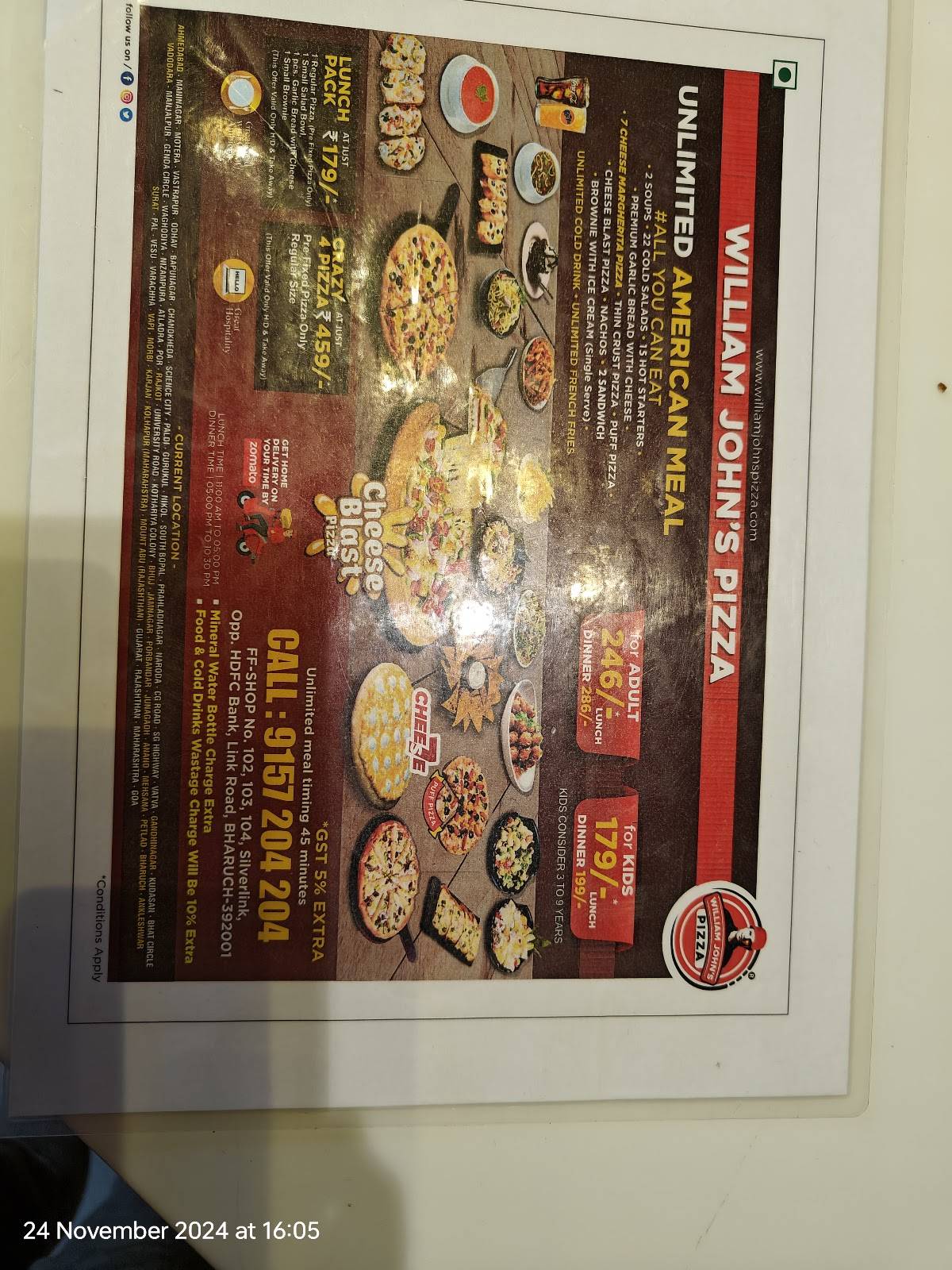 Menu at William John's Pizza Bharuch, Bharuch