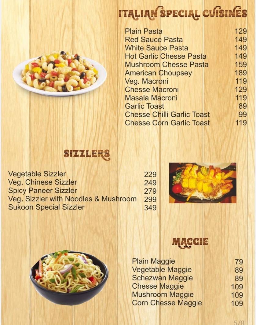 Menu at Sukoon Cafe, Bhopal