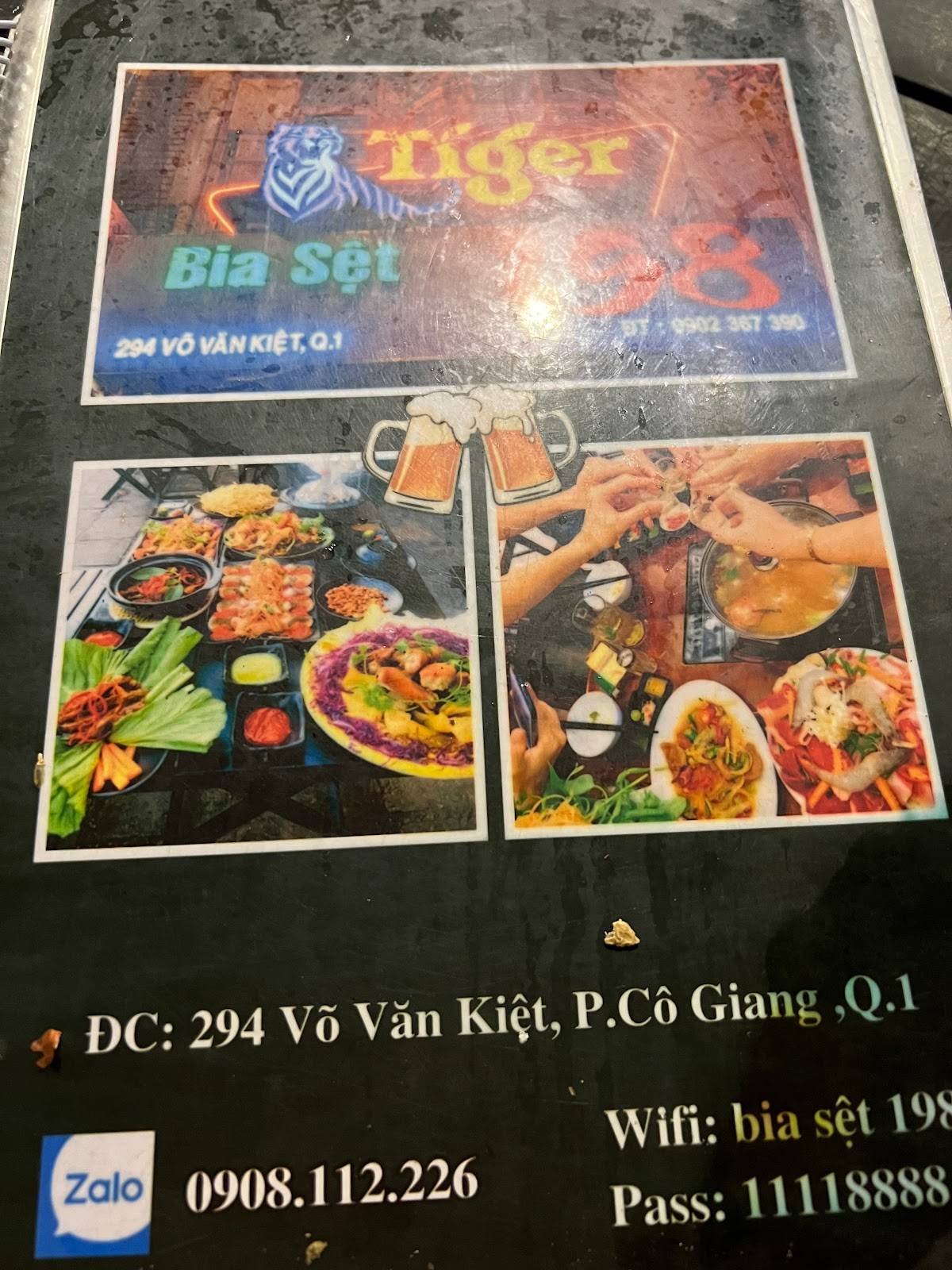 Menu at Bia Sệt 198 restaurant, Ho Chi Minh City