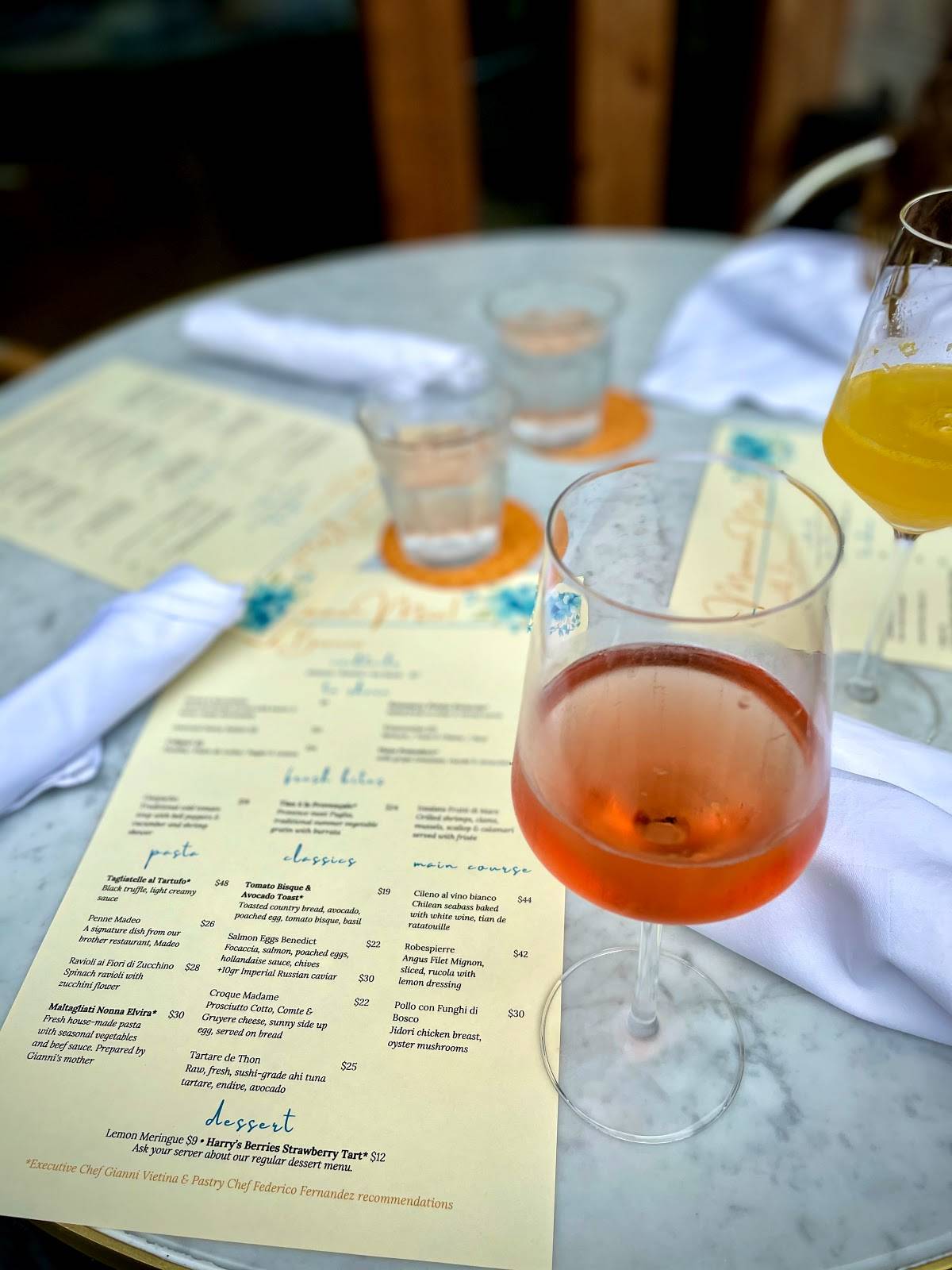 Carta del restaurante Bianca, Culver City