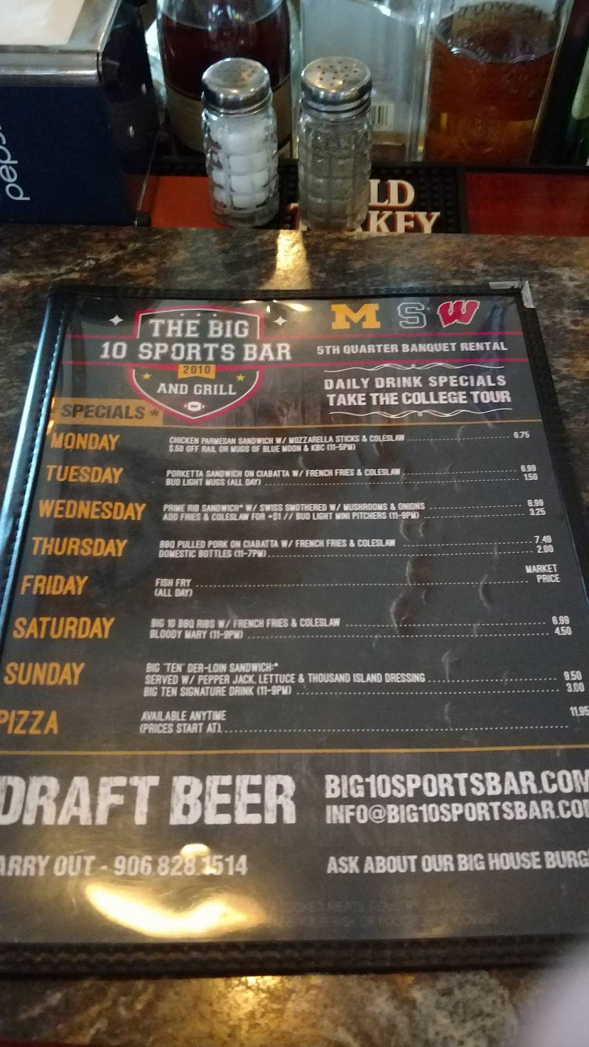 Menu at Big 10 Sports Bar & Grill, Quinnesec