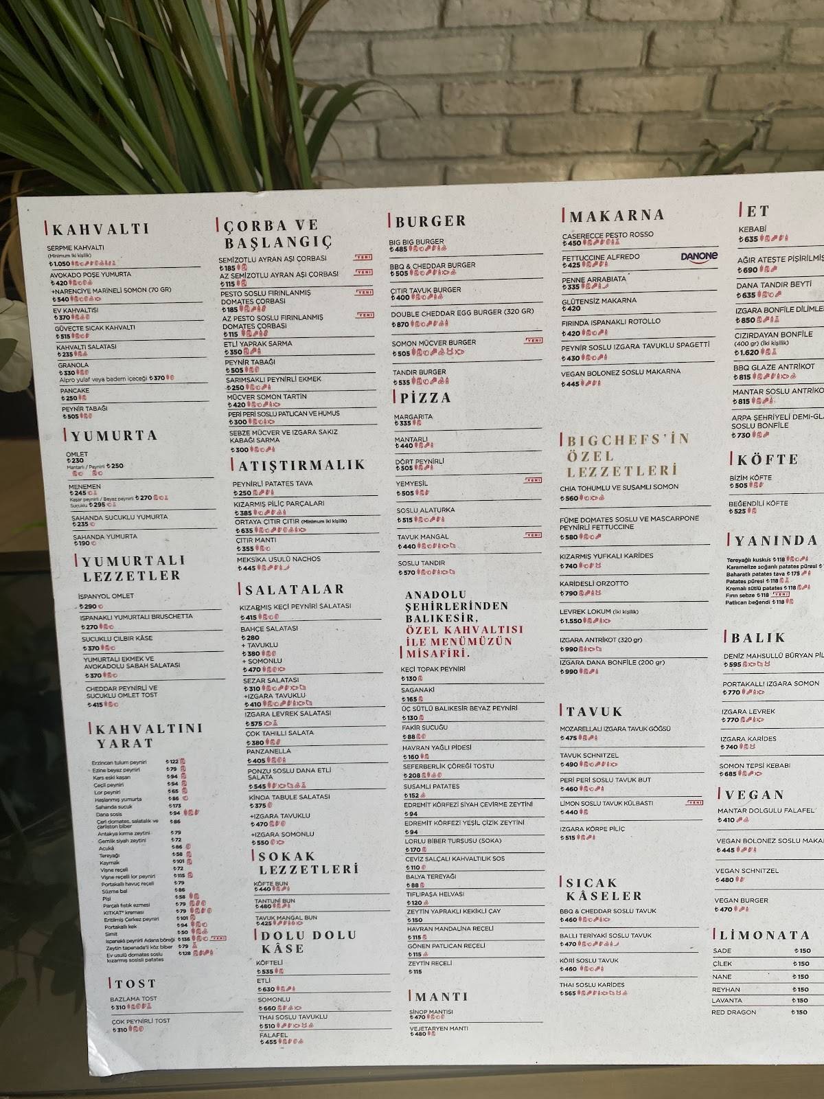 Menu at Big Chefs - Tarabya Şubesi, Istanbul, Yeniköy Tarabya Cd. No:3