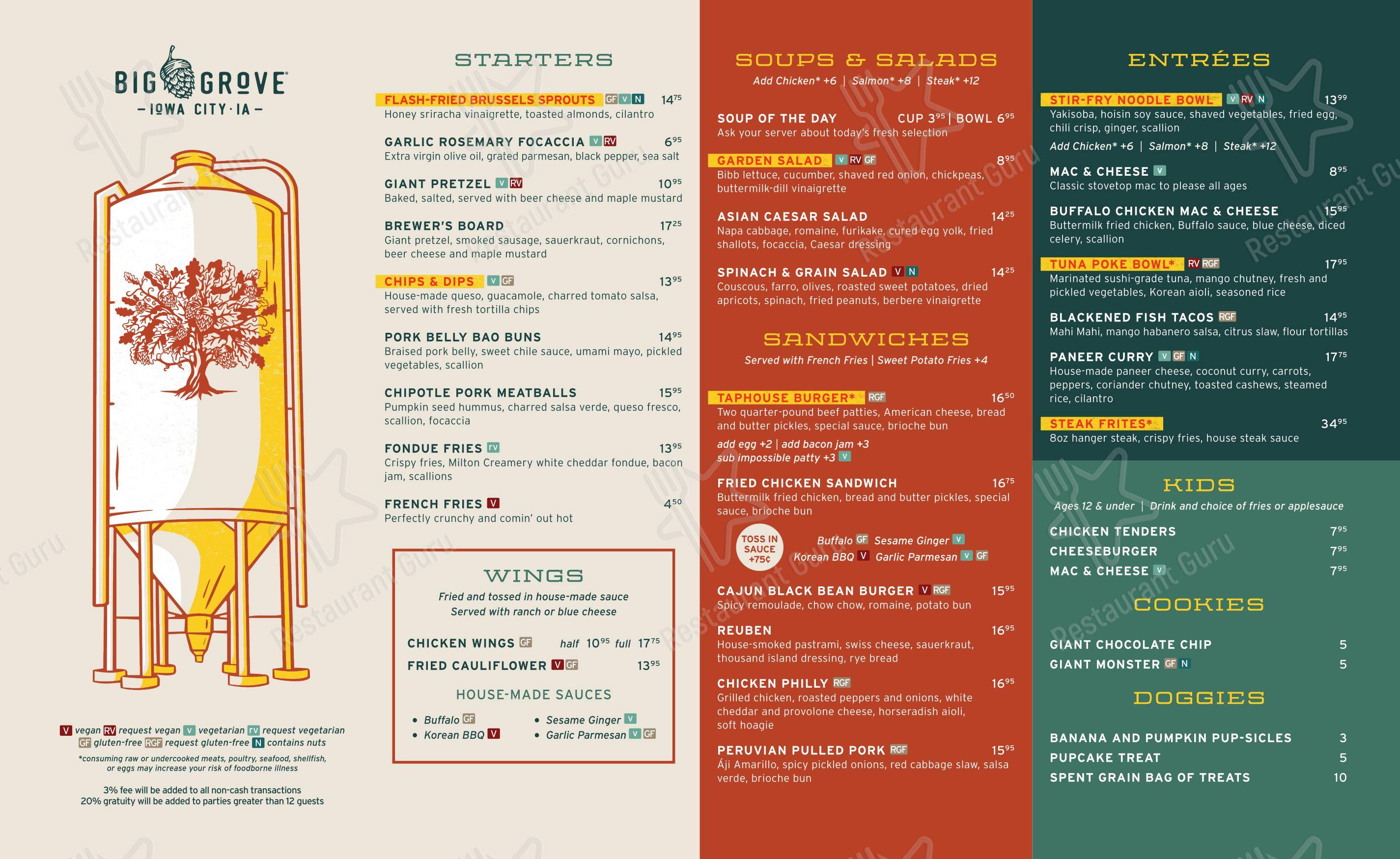 Menu at Big Grove Brewery & Taproom restaurant, Iowa City