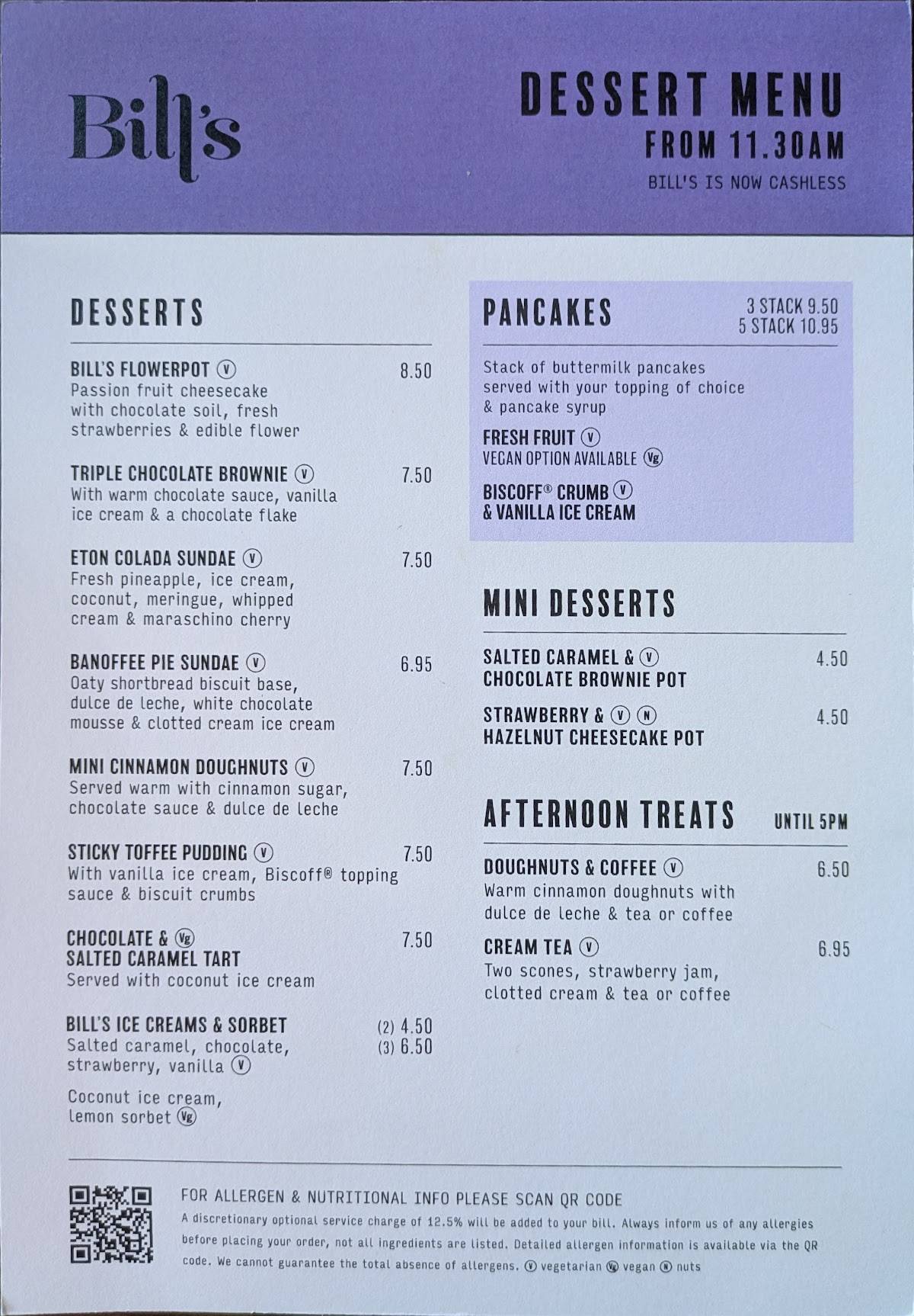 Menu at Bill's Farnham Restaurant, Farnham