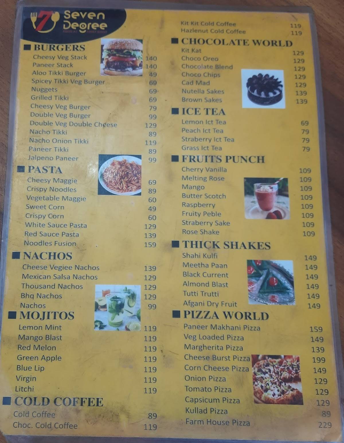 Menu at Seven degree, Bina