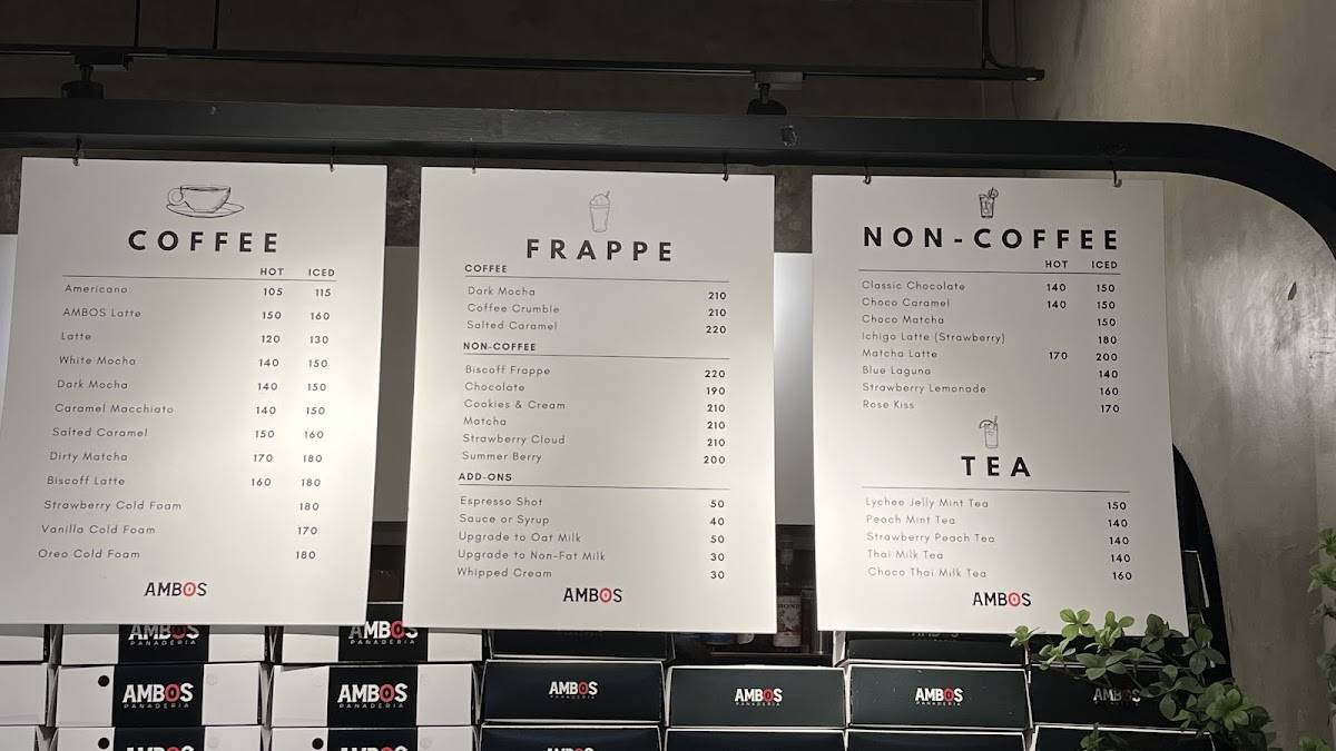 Menu at AMBOS Panaderia + Cocina - Southwoods restaurant, Biñan