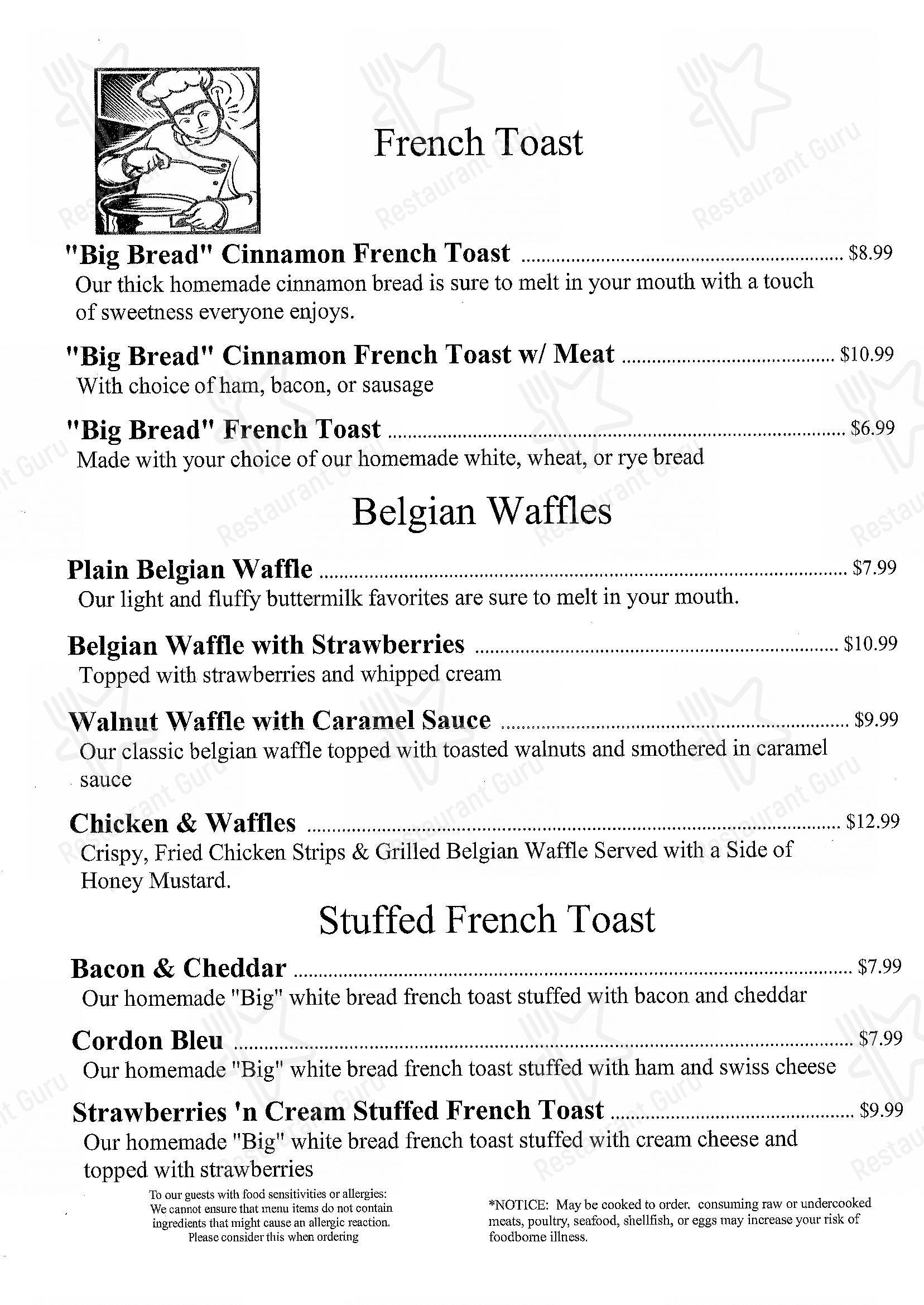 Menu at Bingham's restaurant, USA