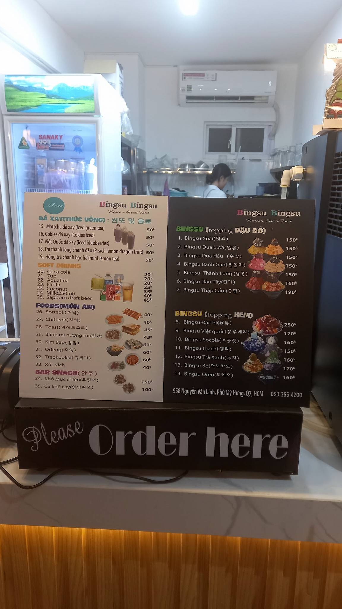 Menu at Bingsu Bingsu Cafe, Ho Chi Minh City