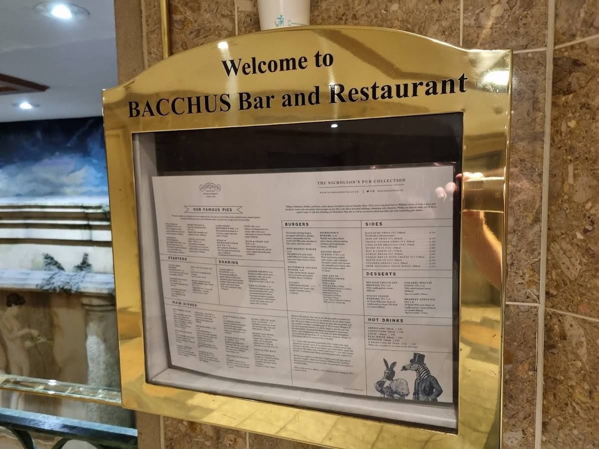 Menu at Bacchus Bar, Birmingham