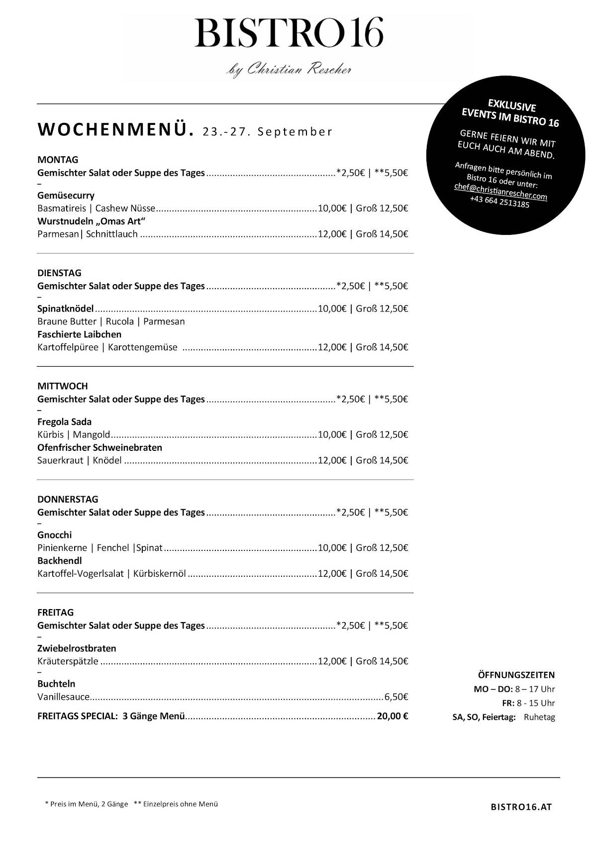Menu at Bistro 16 by Christian Rescher e.U. restaurant, Bergheim