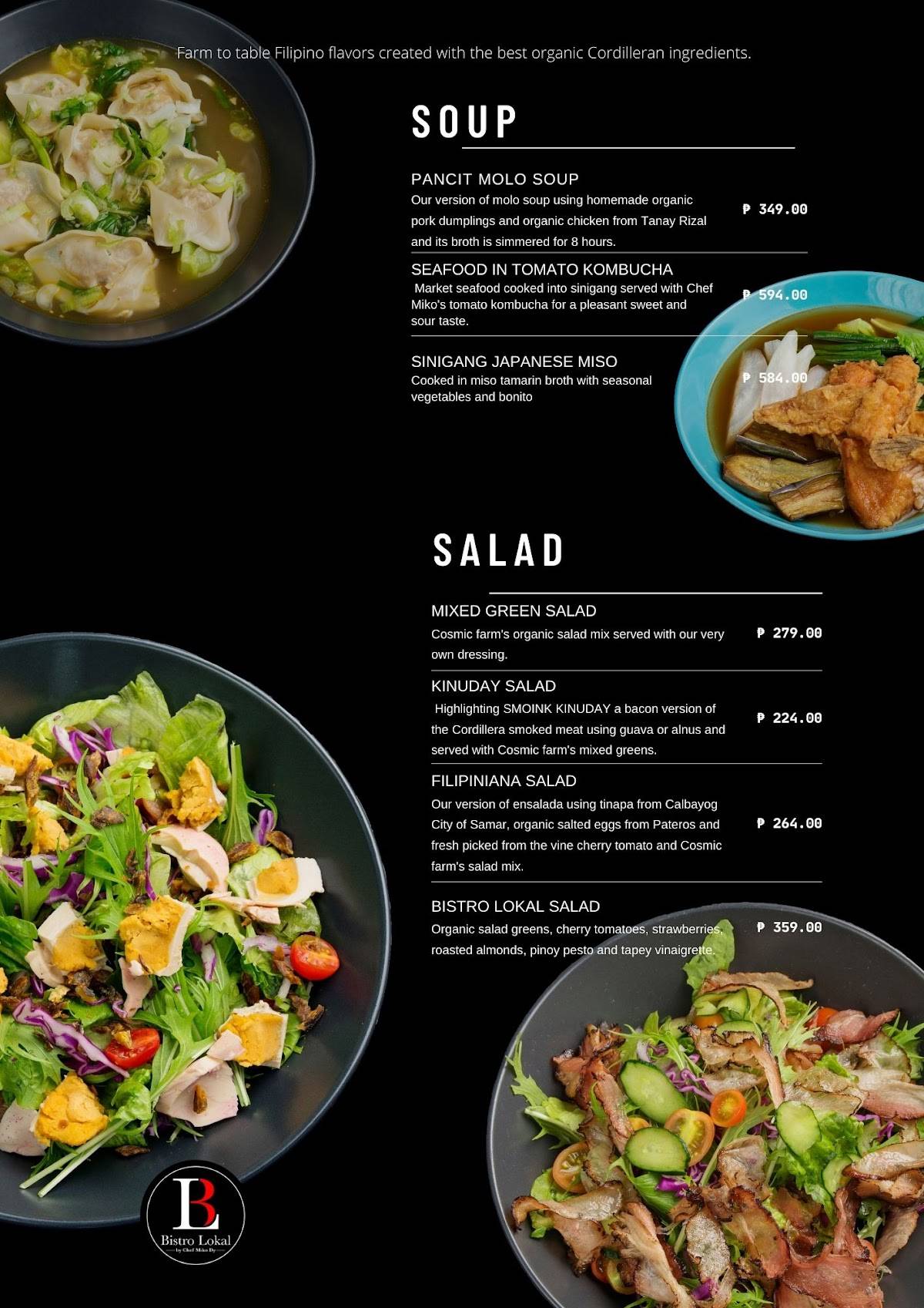 Menu at Bistro Lokal restaurant, Baguio