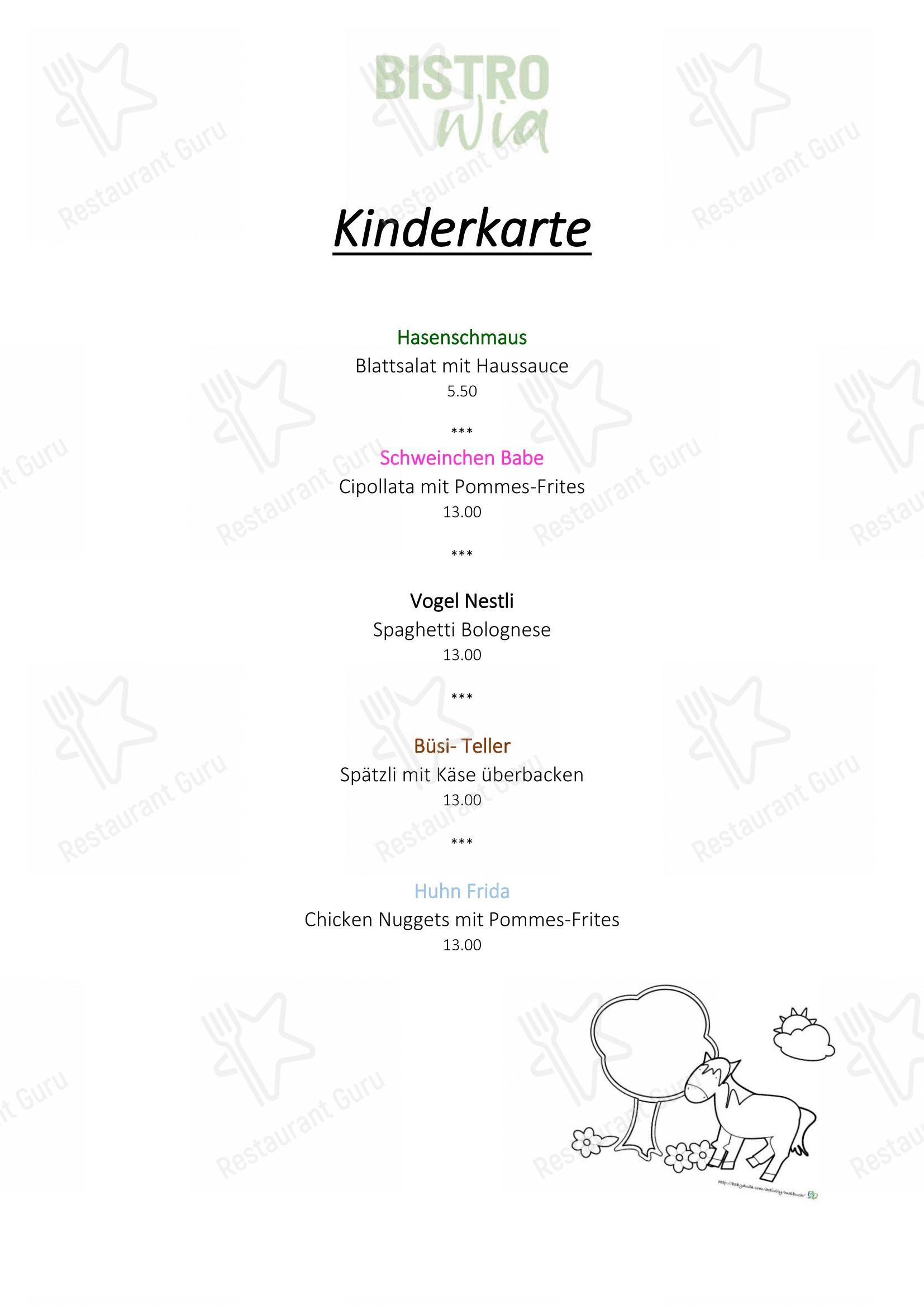 Speisekarte von Bistro Wia, Bichelsee-Balterswil