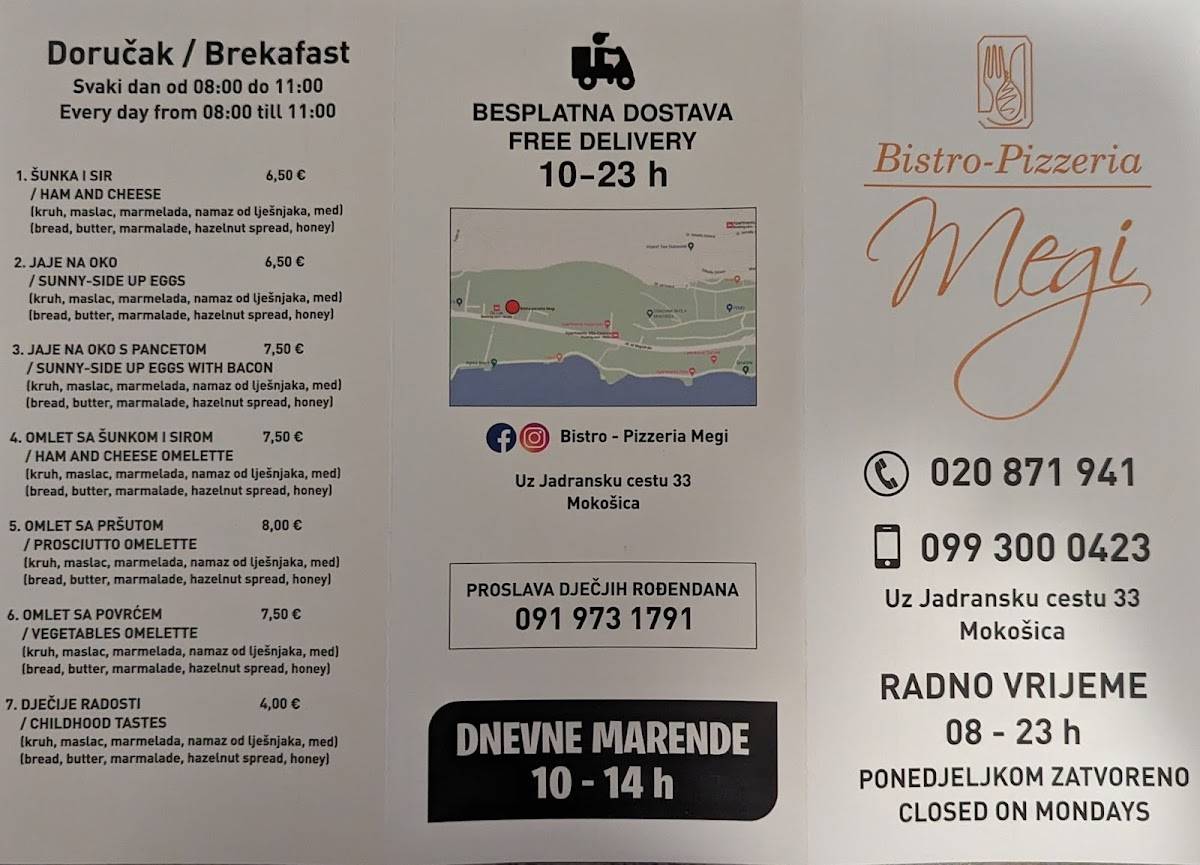 Menu at Bistro-pizzeria Megi, Mokošica