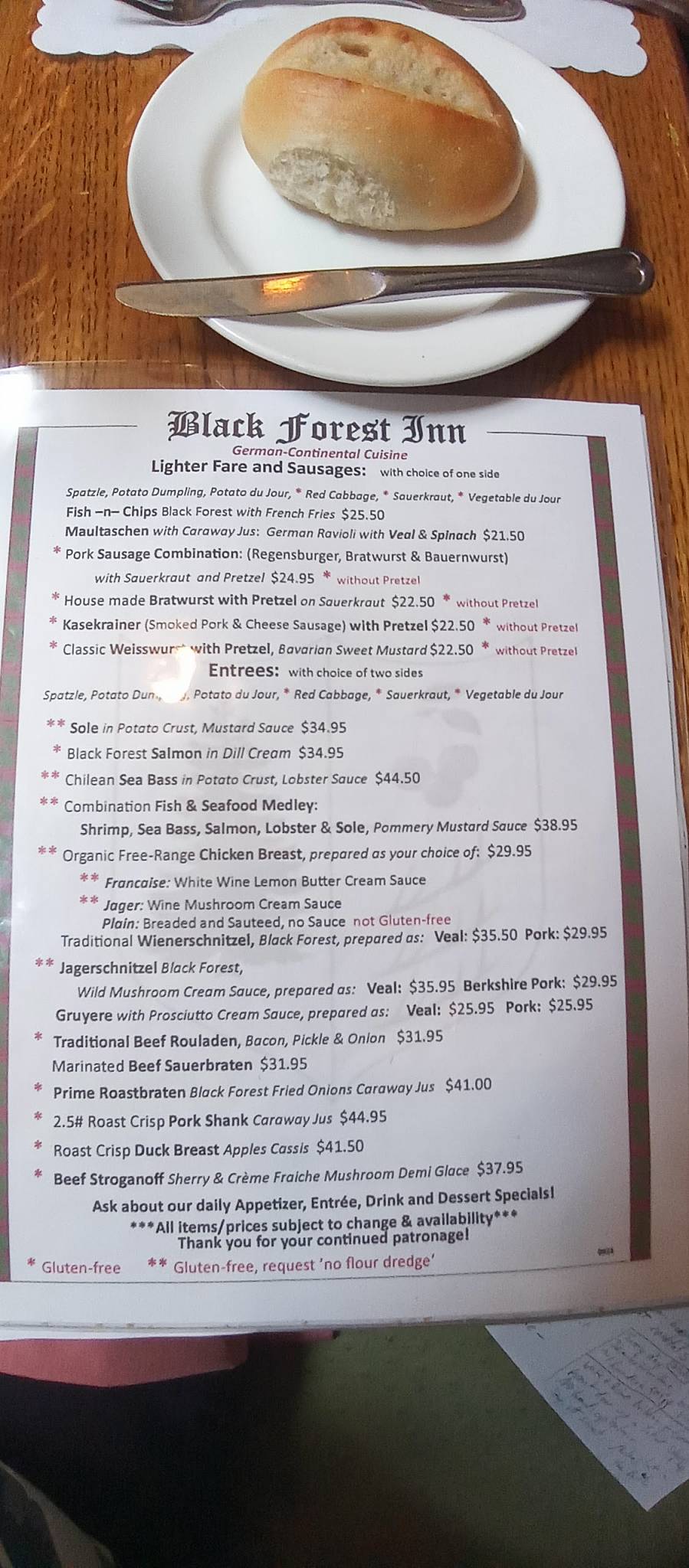 Menu at Black Forest Inn pub & bar, Stanhope