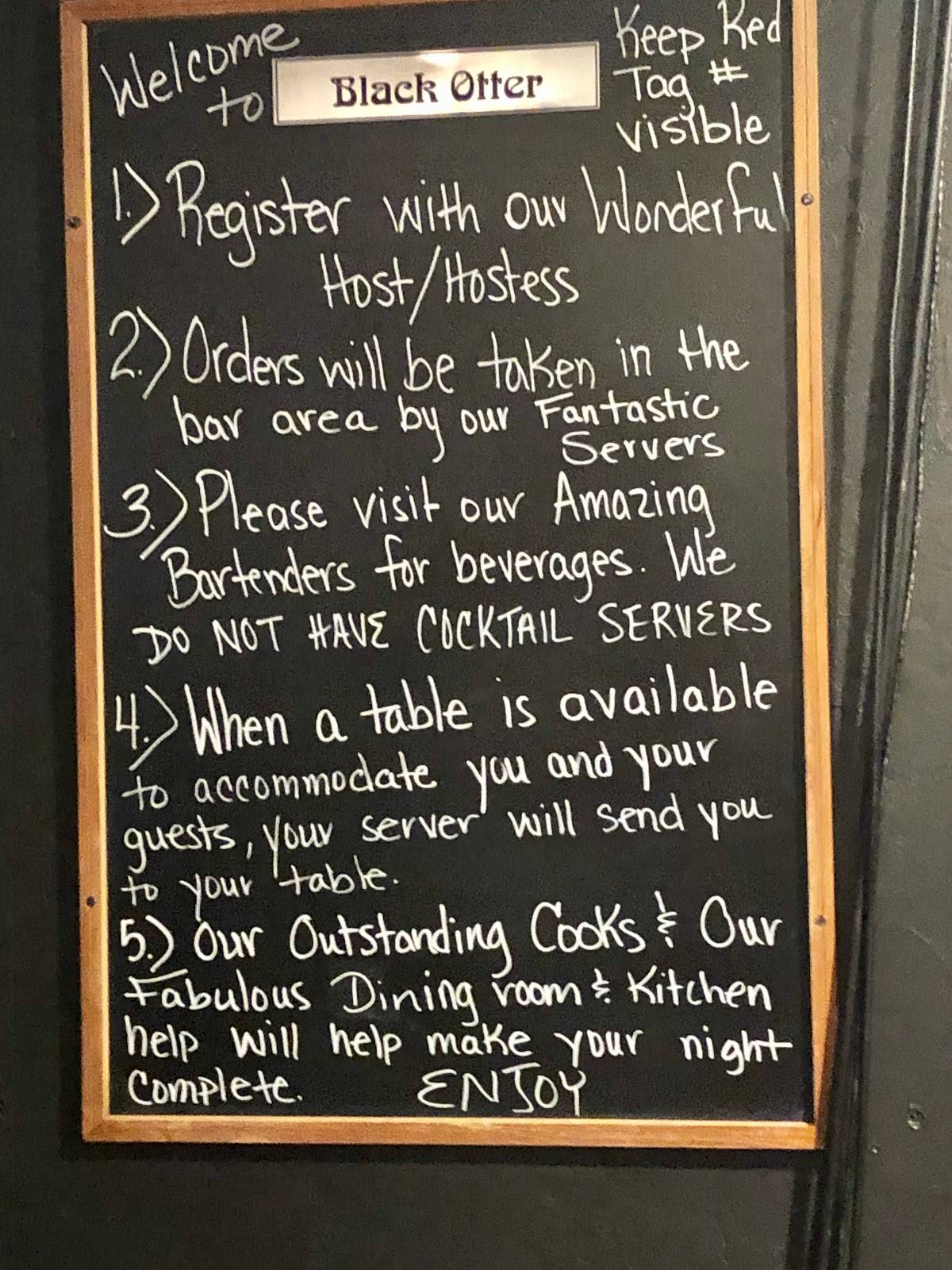 Menu at Black Otter Supper Club, Hortonville