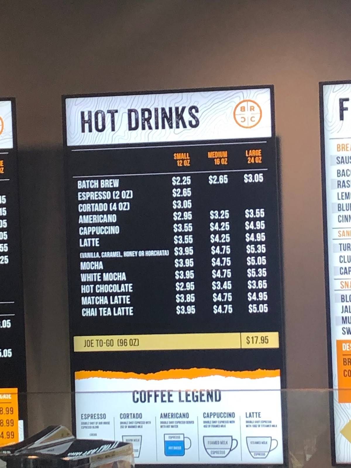 Menu at Black Rifle Coffee Company, Layton