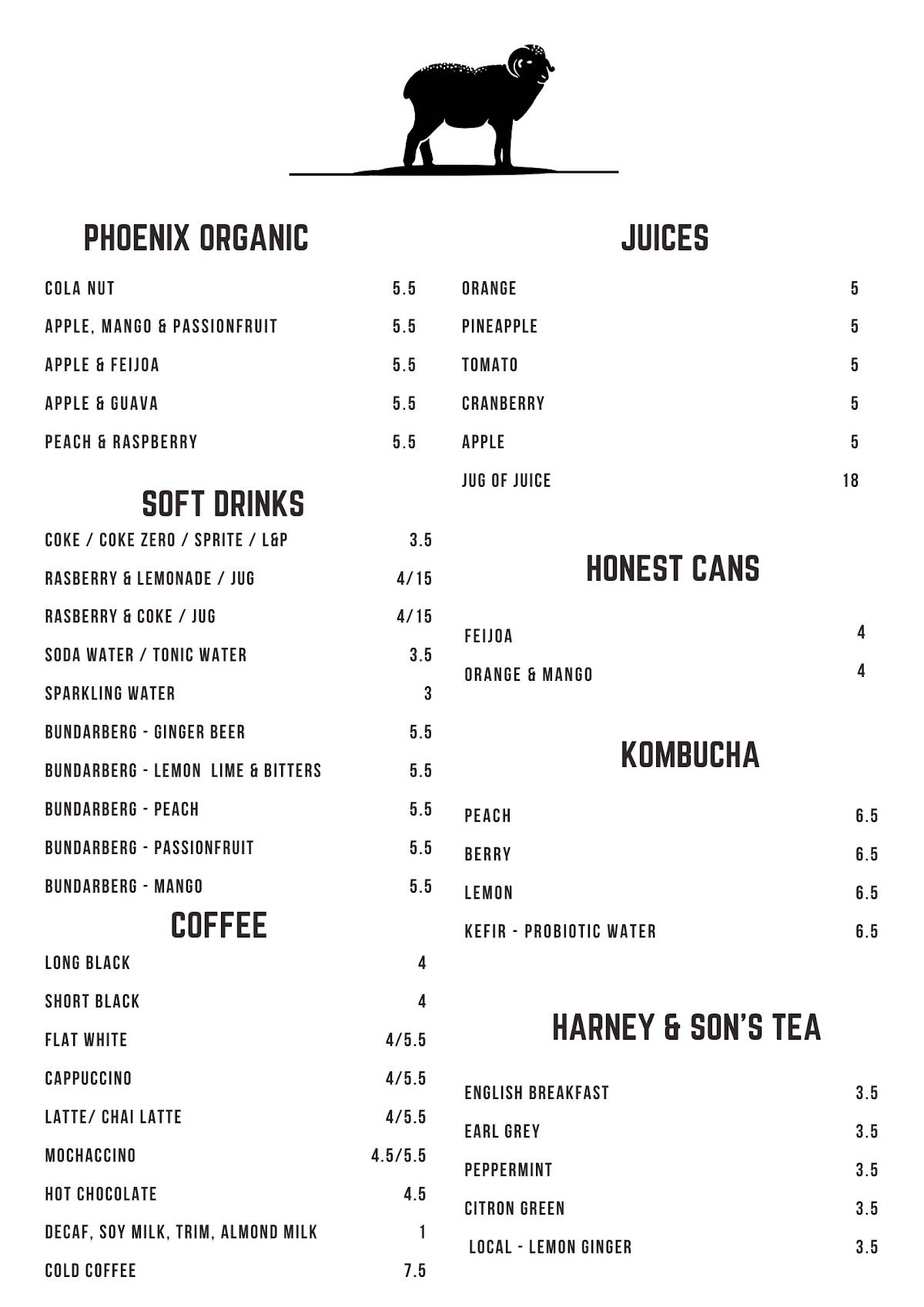 Menu at Black Sheep Restaurant & Atrium Gallery, Tauranga